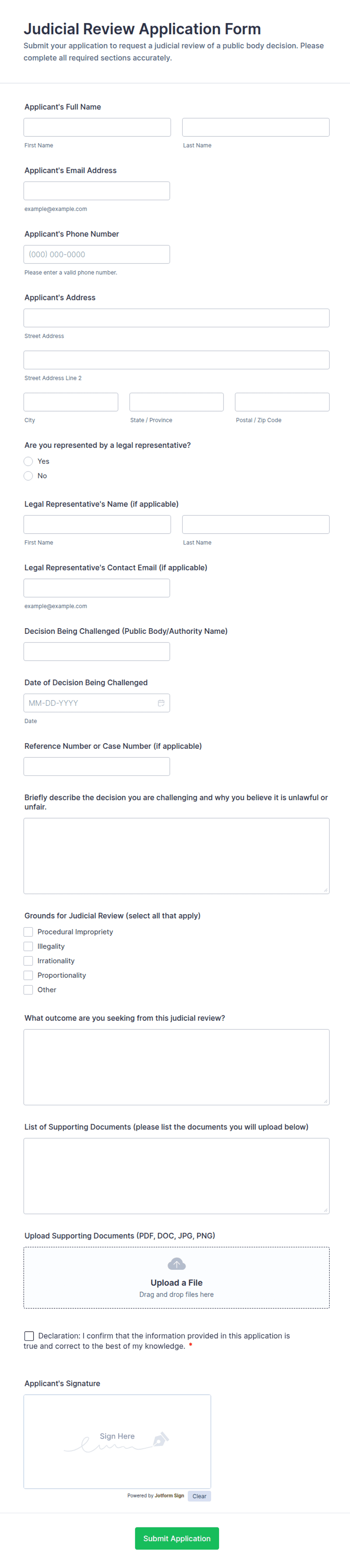 Judicial Review Application Form Template | Jotform