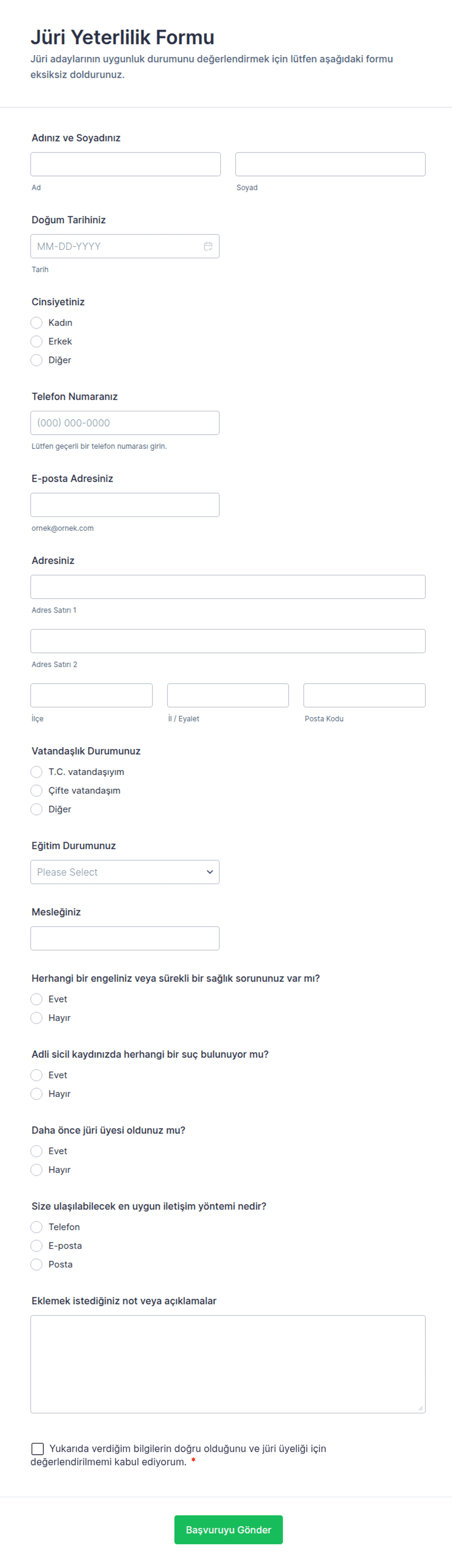 Jüri Yeterlilik Form Şablonu | Jotform