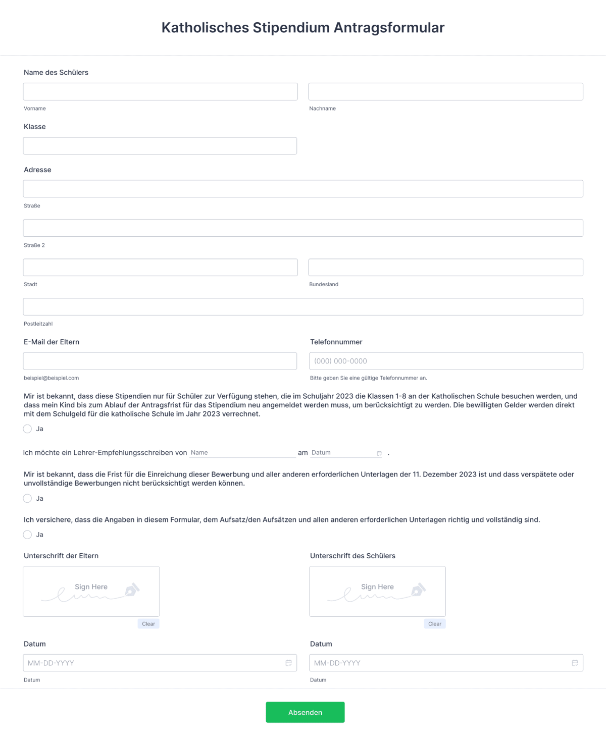 Katholisches Stipendium Antragsformular Formularvorlage | Jotform