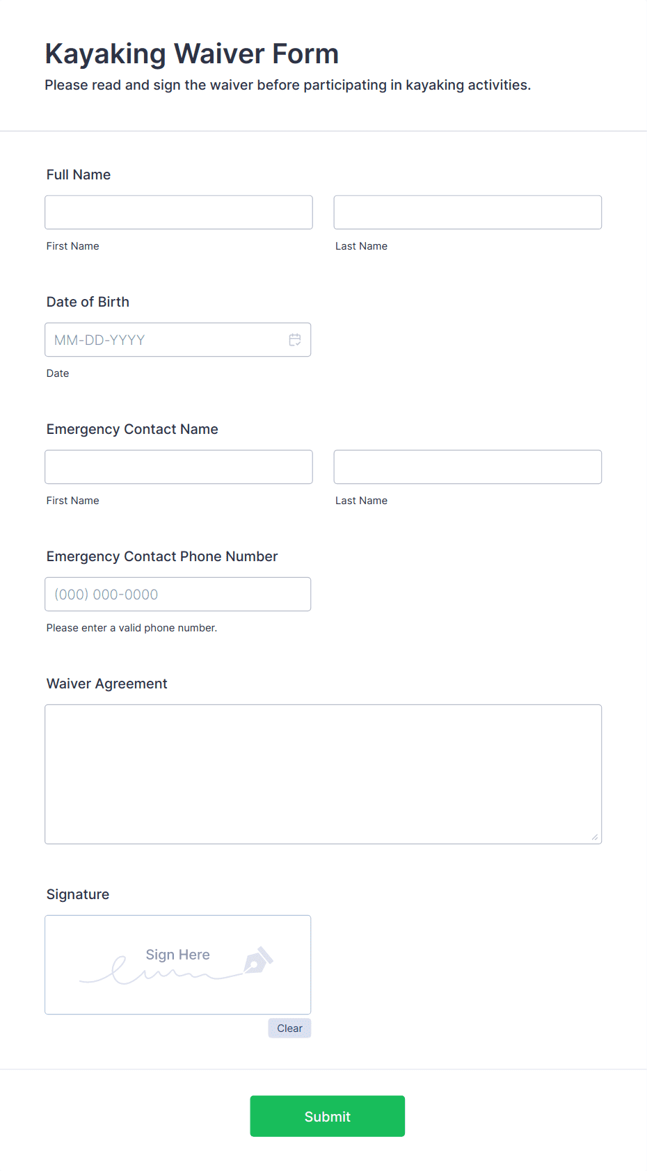 Kayaking Waiver Form Template | Jotform