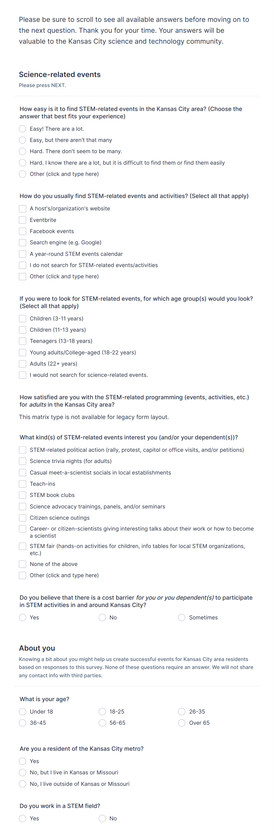 KC STEM Events Survey Form Template | Jotform