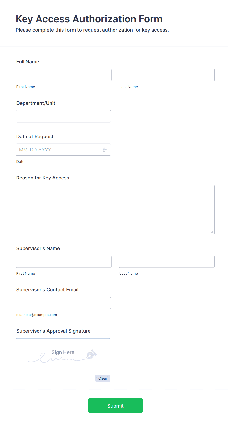 Key Access Authorization Form Template | Jotform