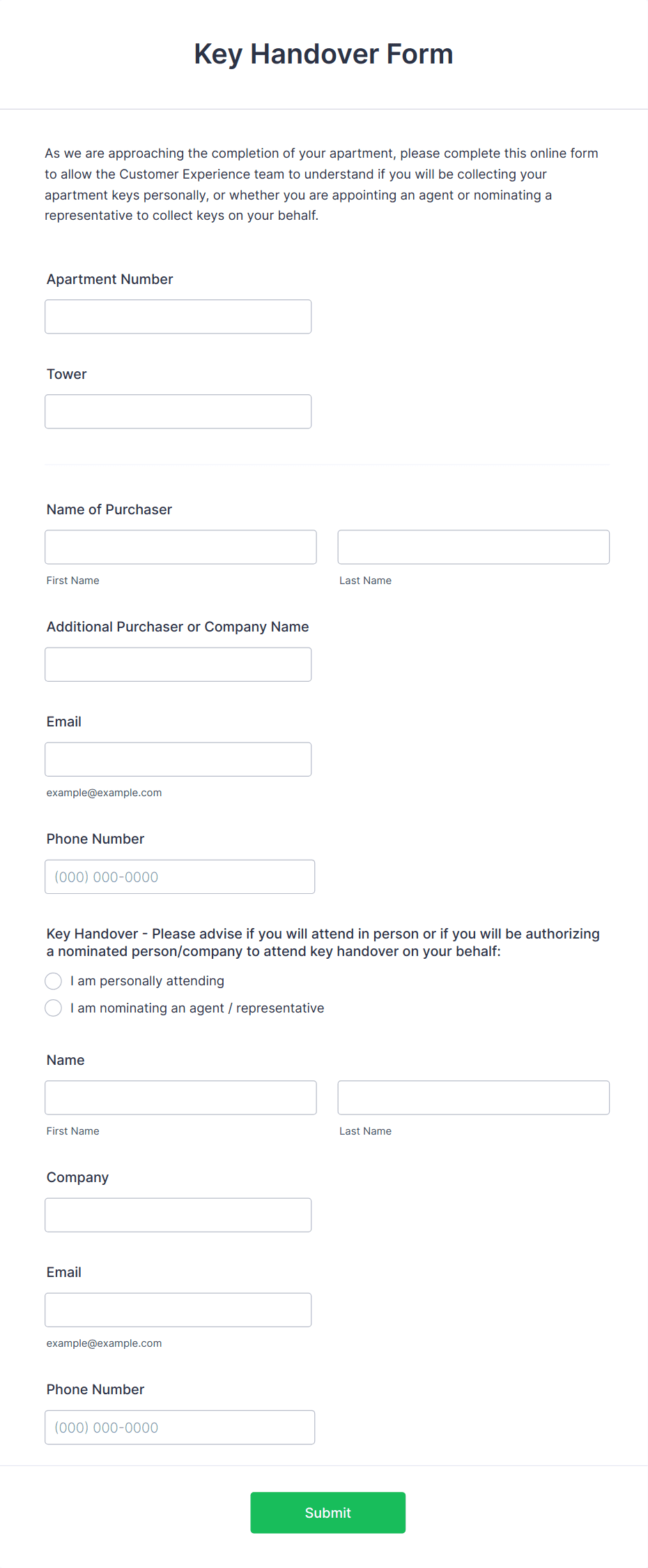 Key Handover Form Template | Jotform