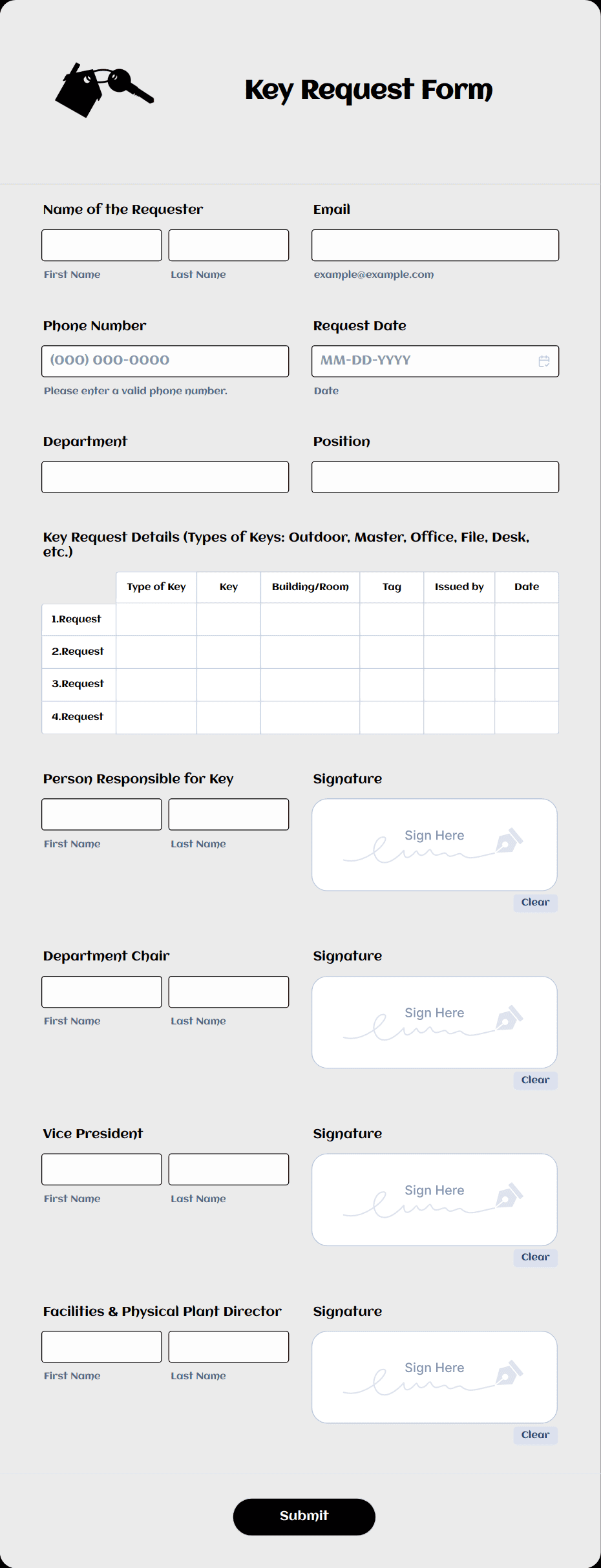 Key Request Form Template | Jotform