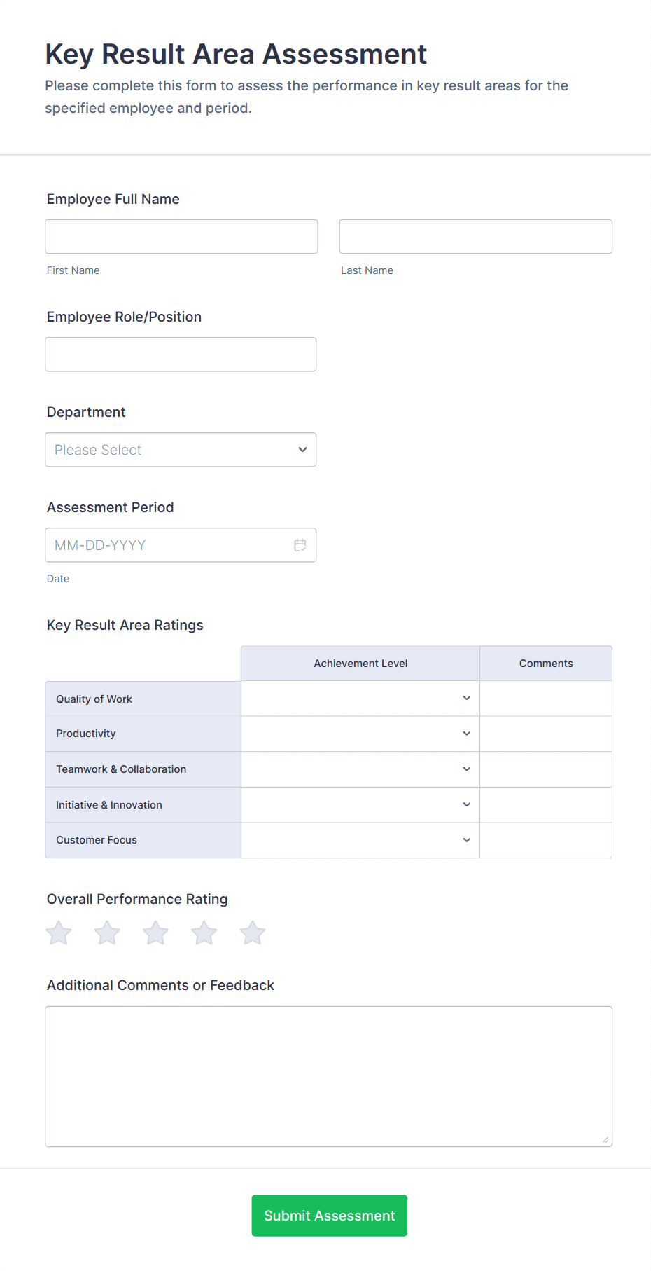 Key Result Area Assessment Form Template | Jotform