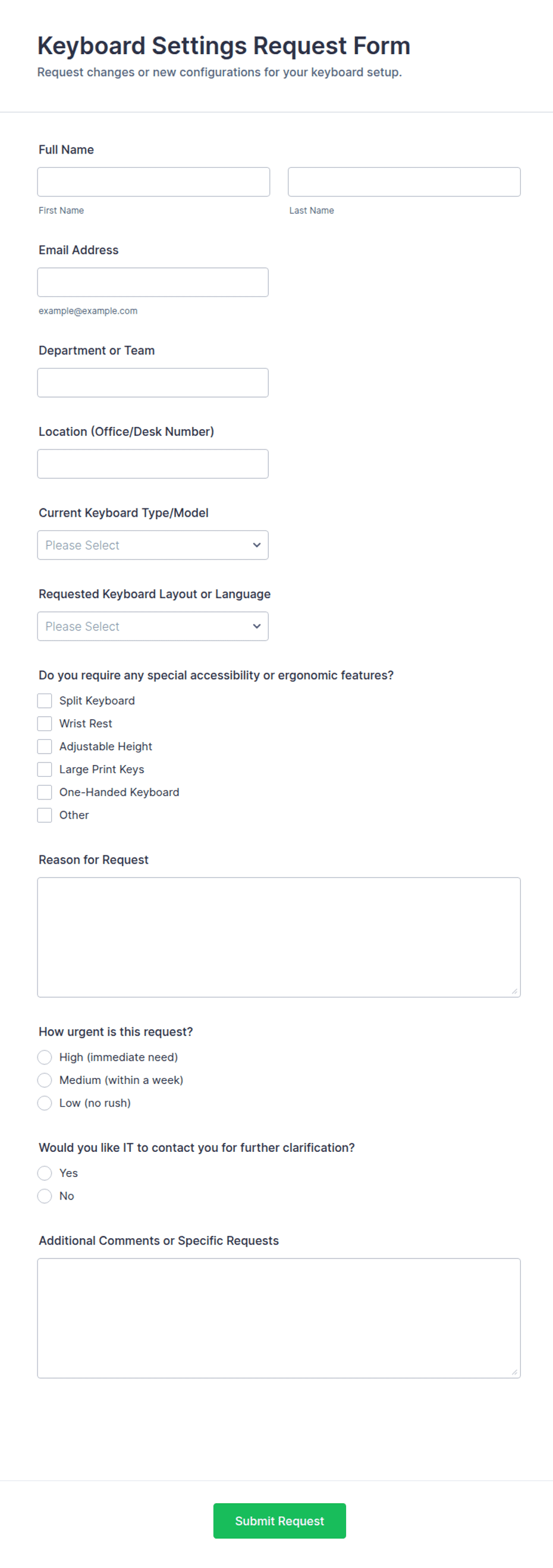 Keyboard Settings Request Form Template | Jotform