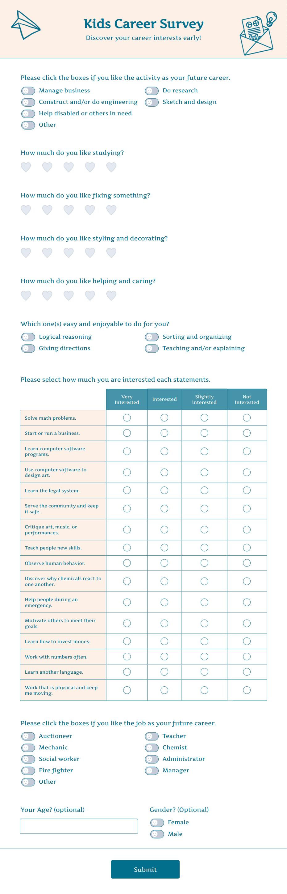 Kids Career Survey Form Template | Jotform