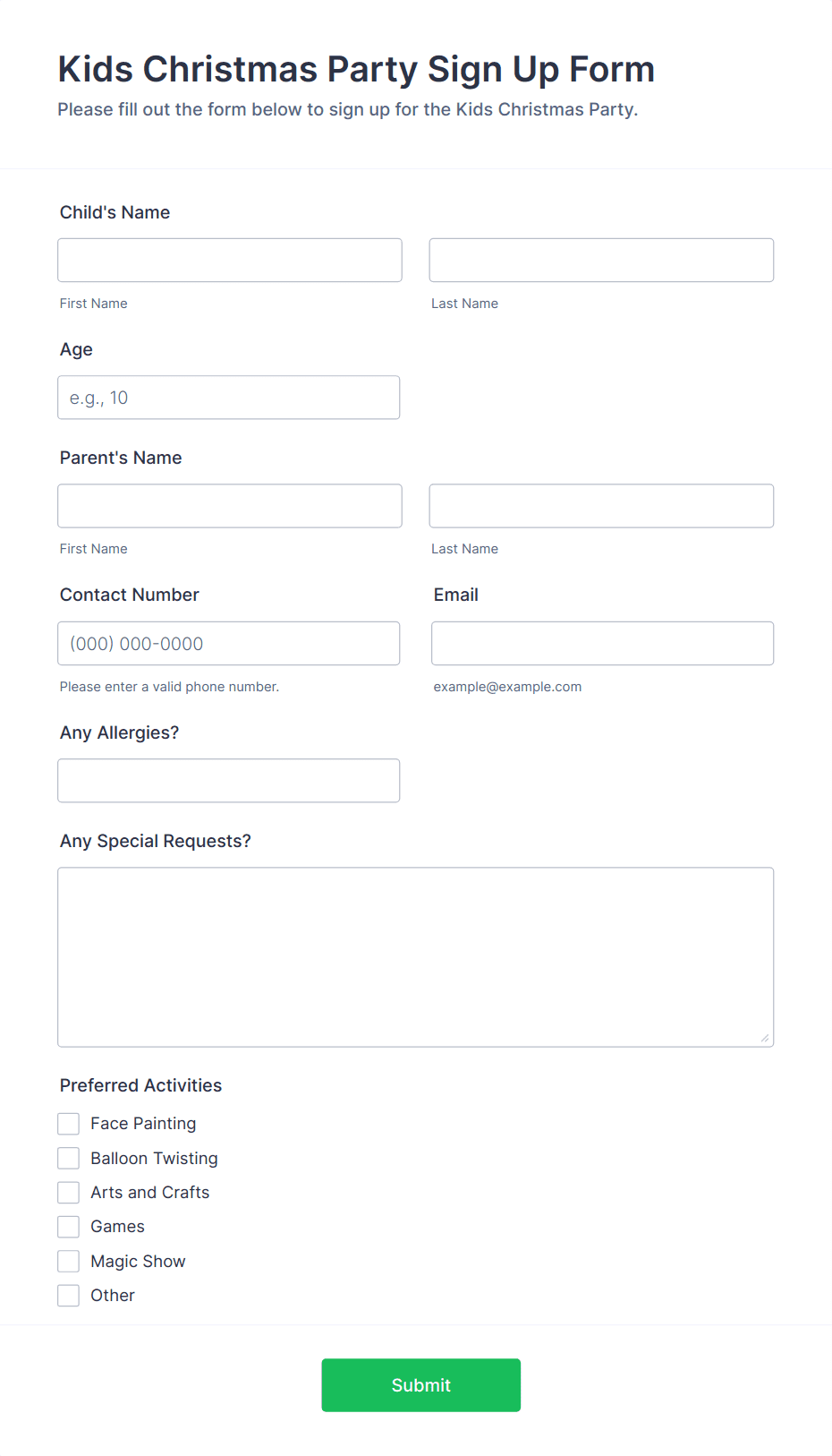 Kids Christmas Party Sign Up Form Template | Jotform