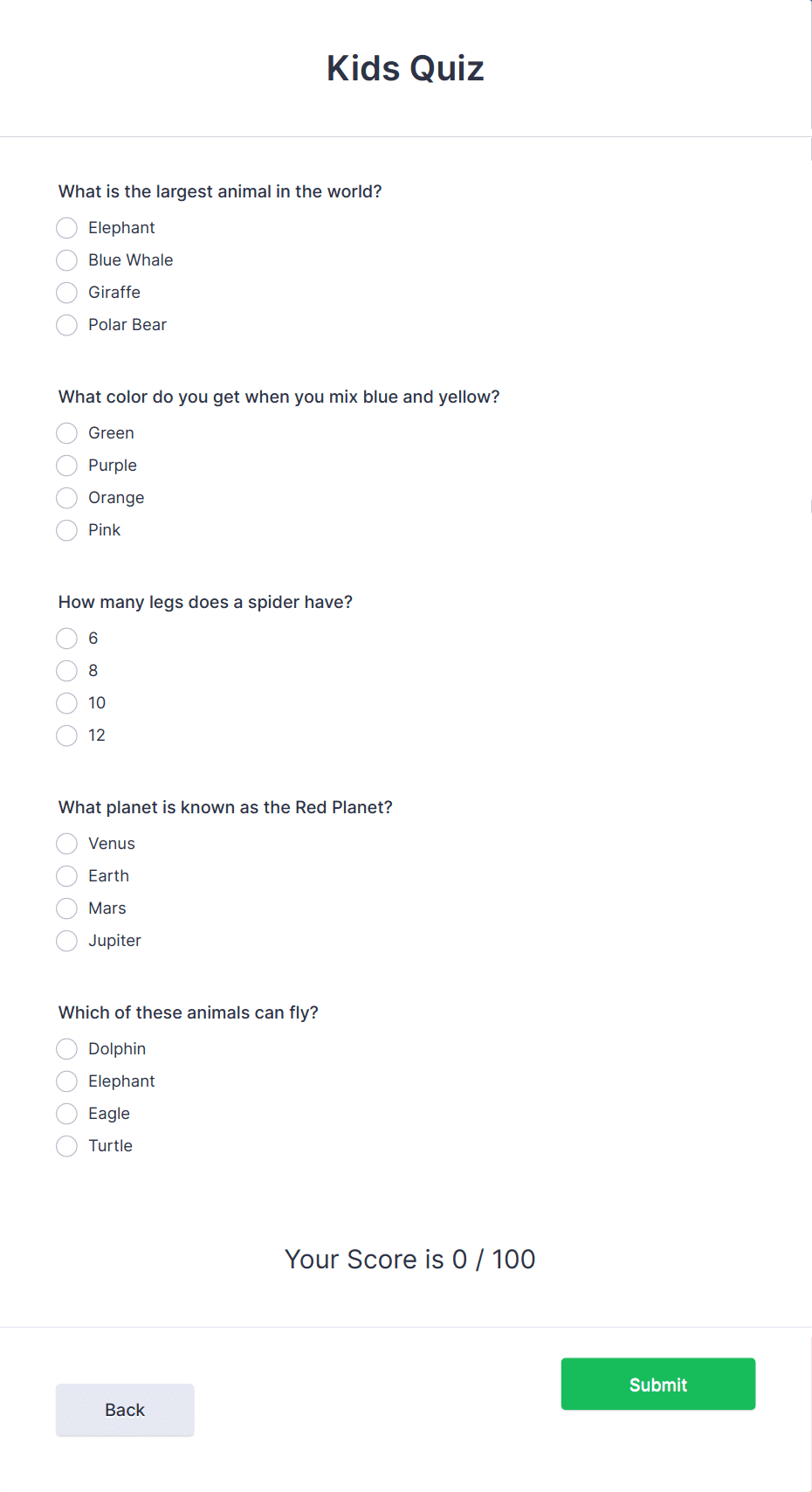 Kids Quiz Form Template | Jotform