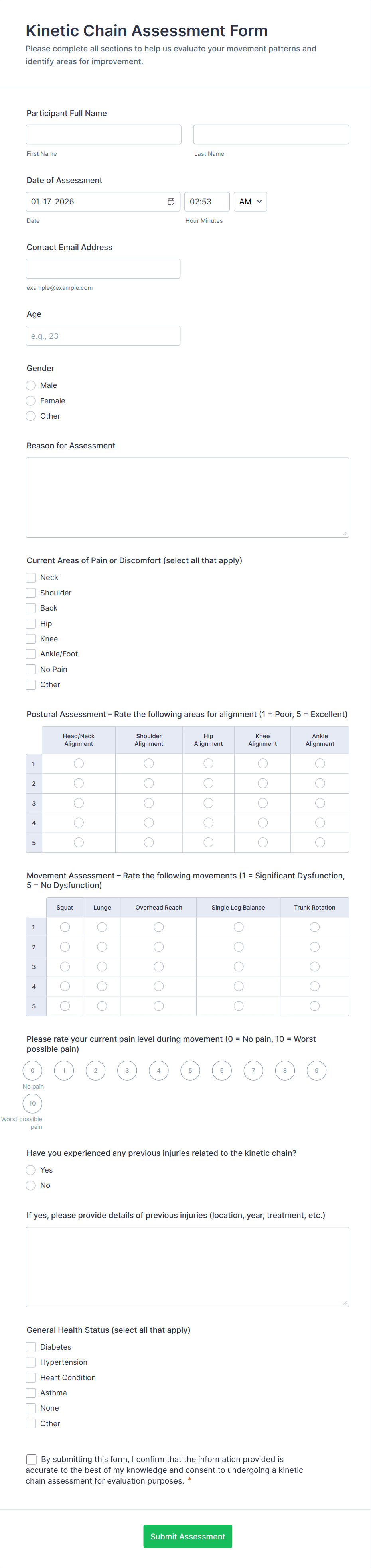 Kinetic Chain Assessment Form Template | Jotform