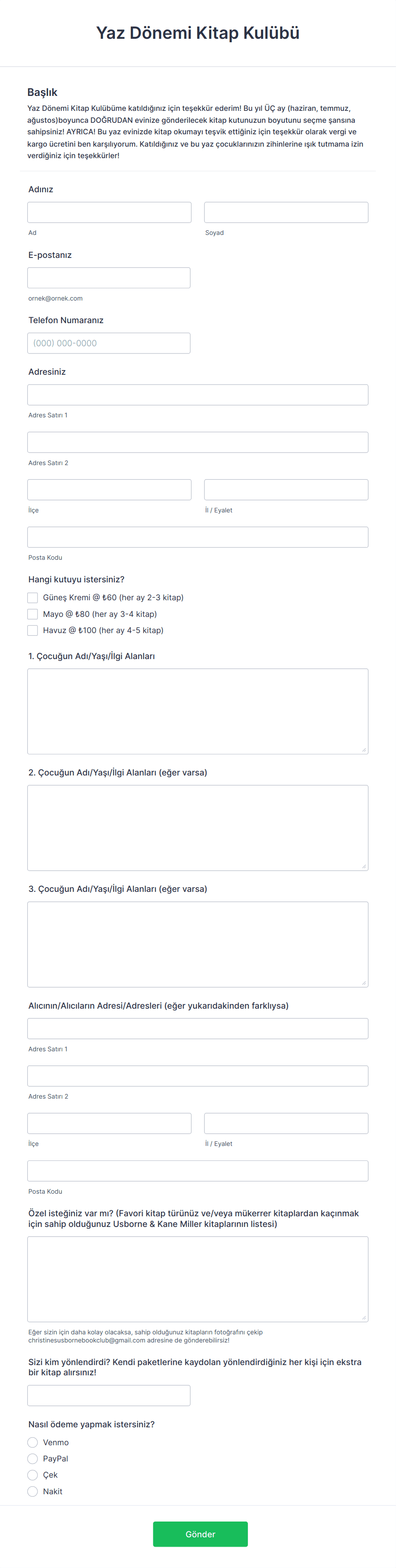 Kitap Kulübü Üyelik Form Şablonu | Jotform