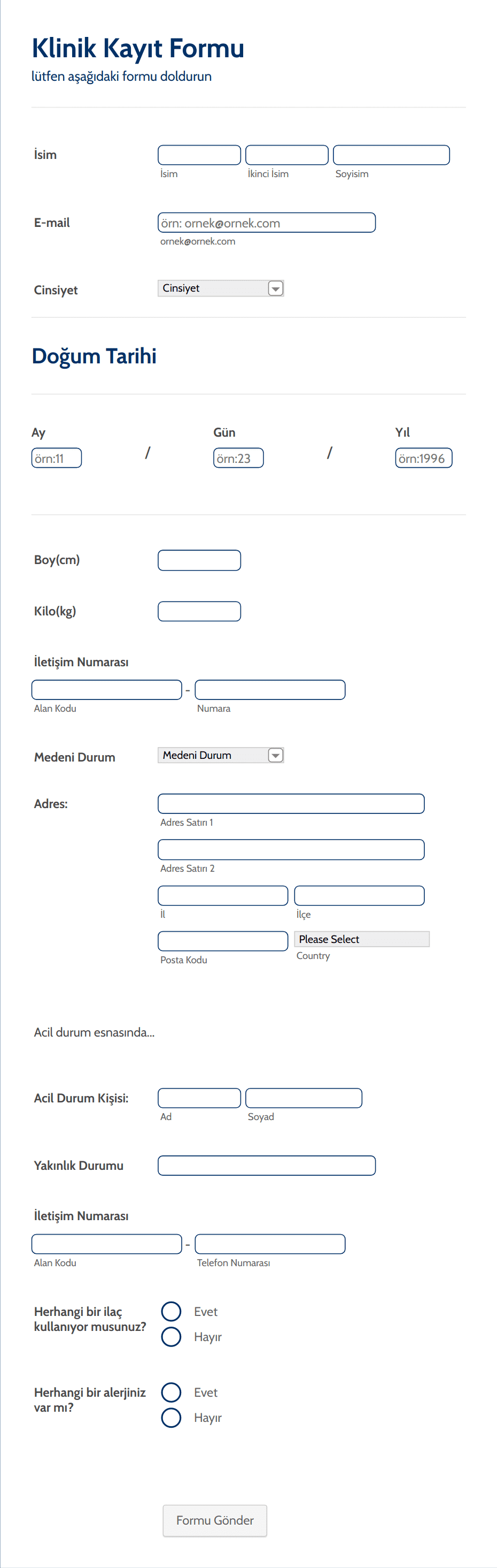 Klinik ve Medikal İşlemler Kayıt Form Şablonu | Jotform