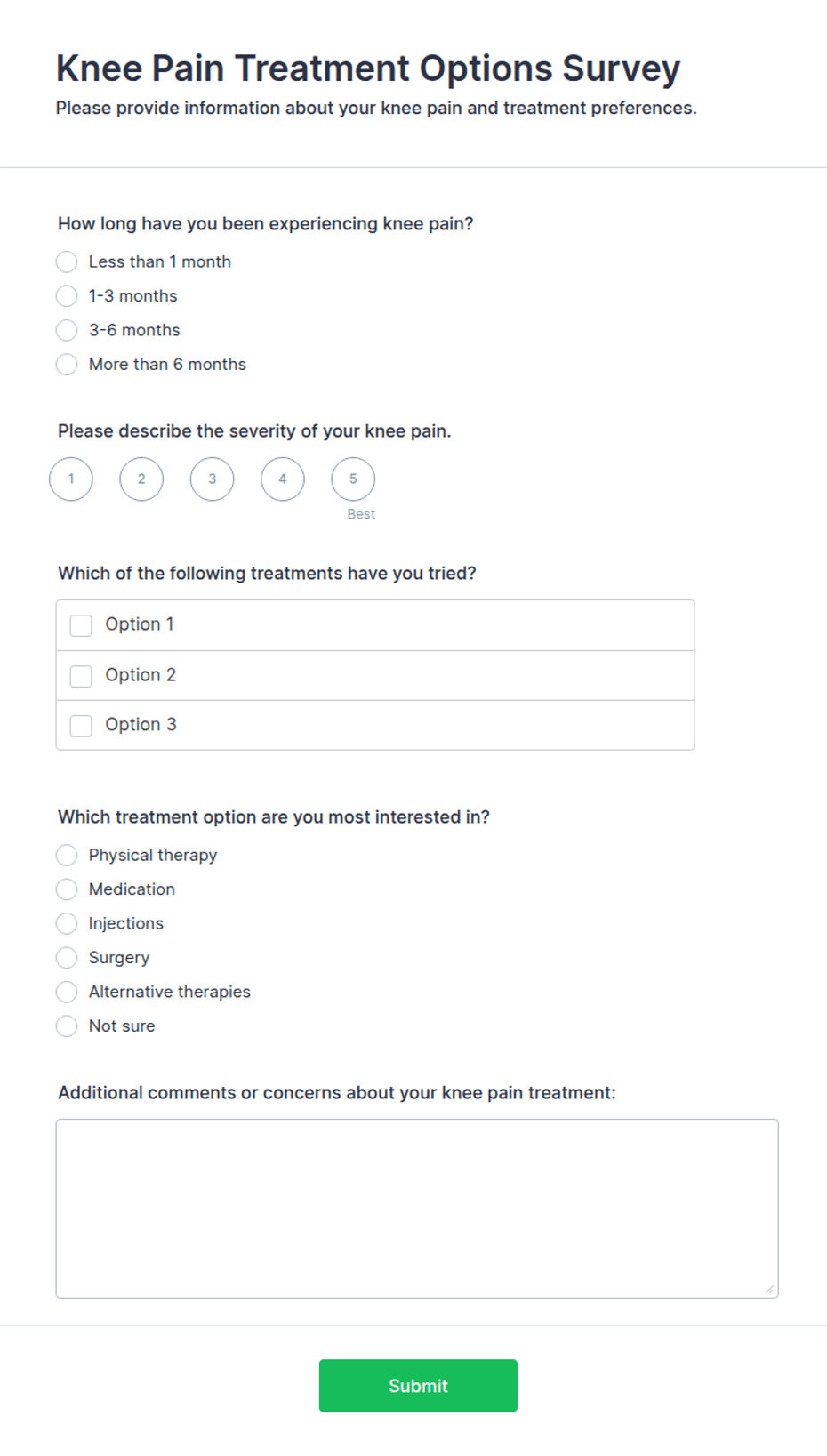 Knee Pain Treatment Options Survey Form Template | Jotform