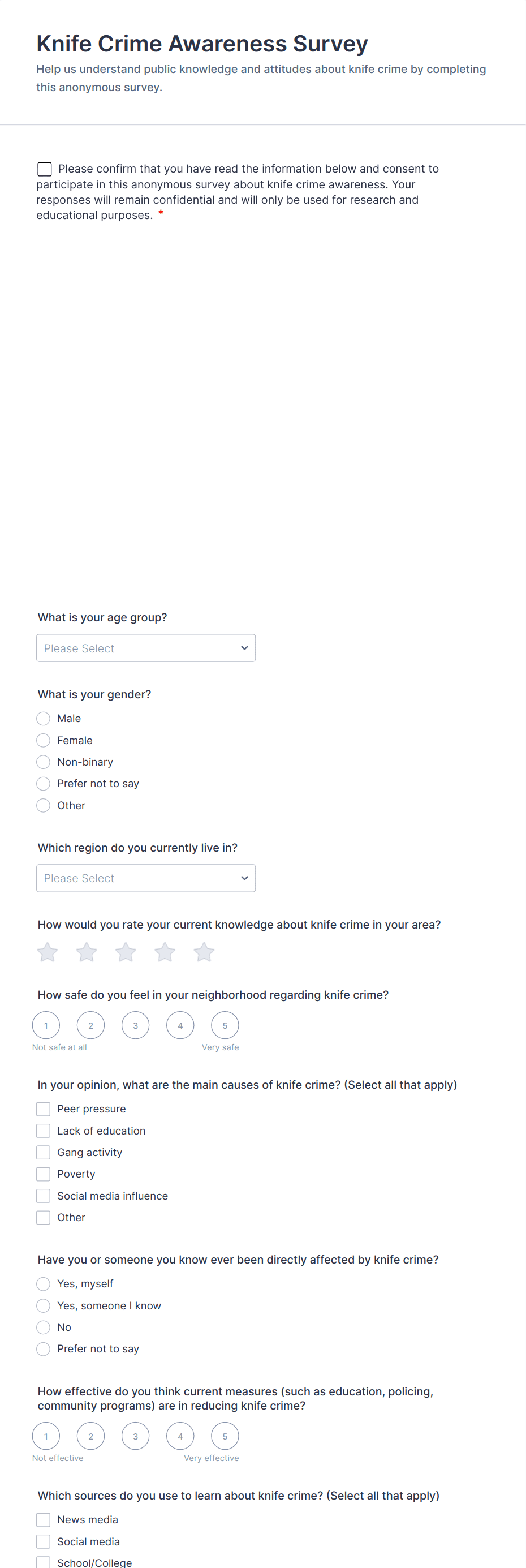 Knife Crime Awareness Survey Form Template | Jotform