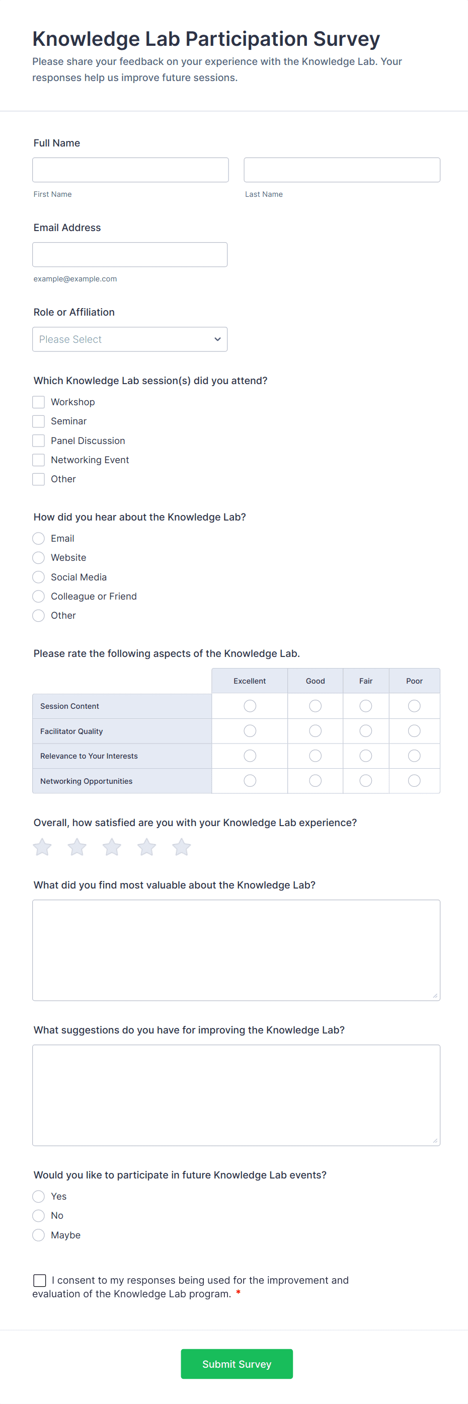 Knowledge Lab Participation Survey Form Template | Jotform