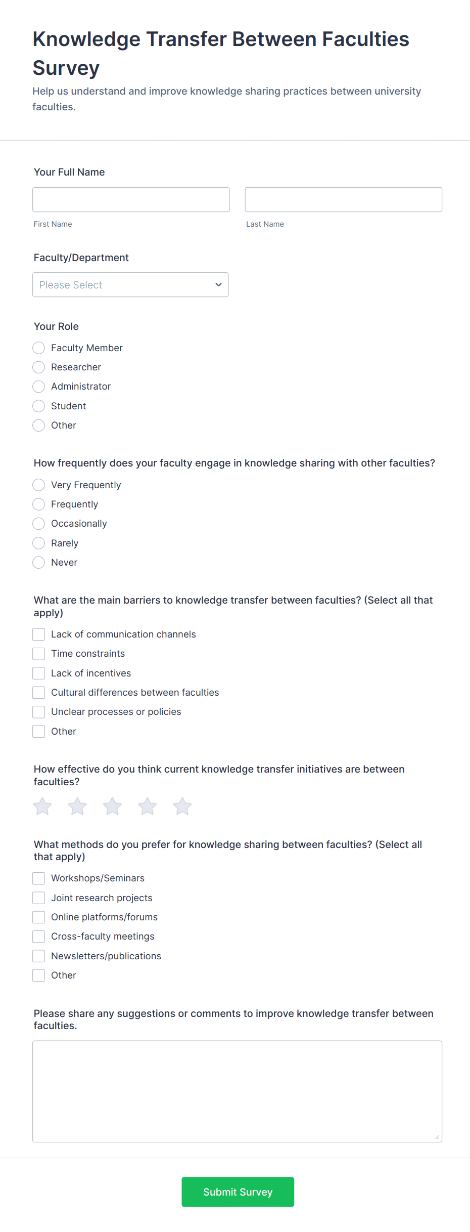 Knowledge Transfer Between Faculties Survey Form Template | Jotform
