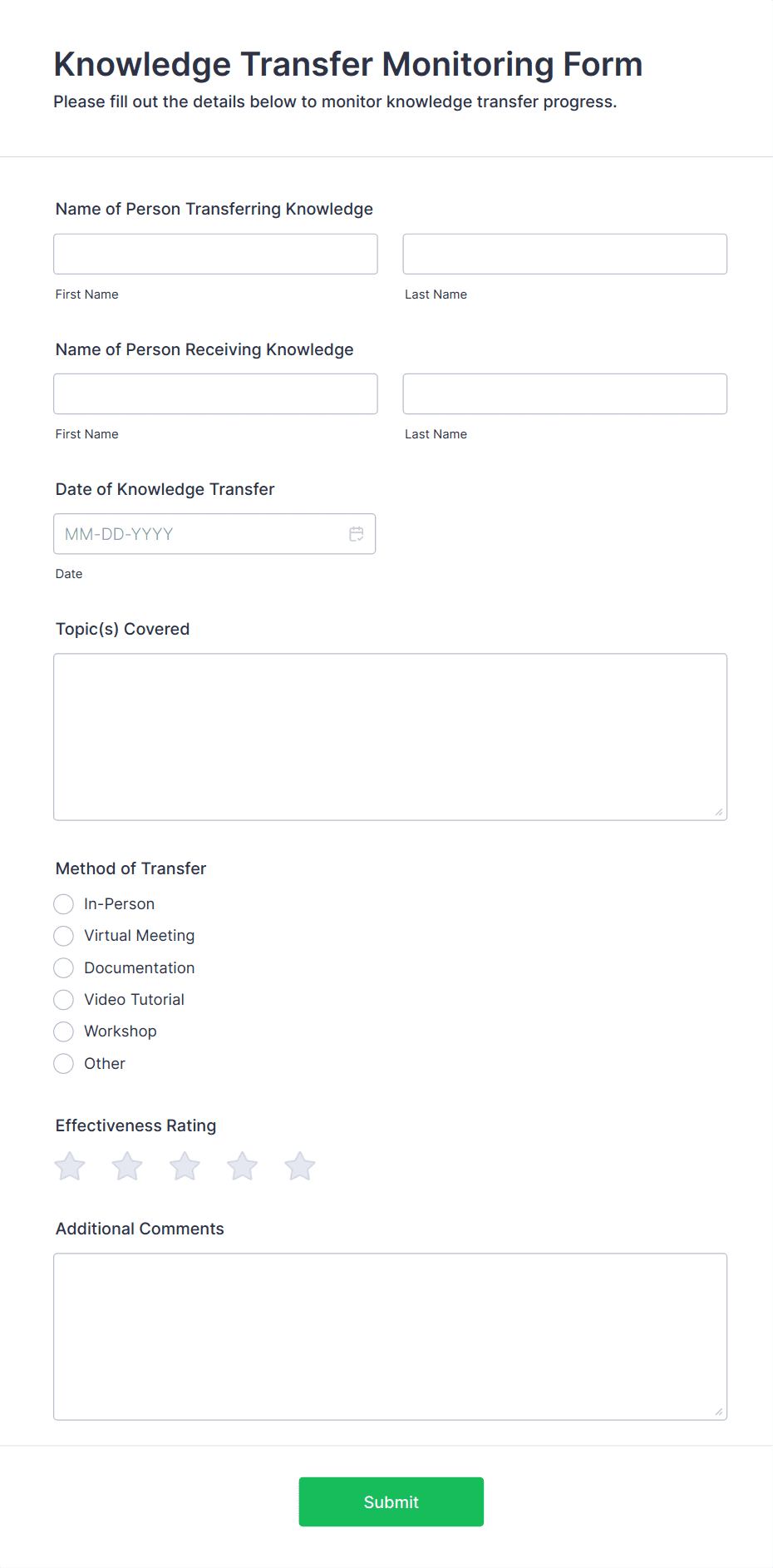 Knowledge Transfer Monitoring Form Template | Jotform