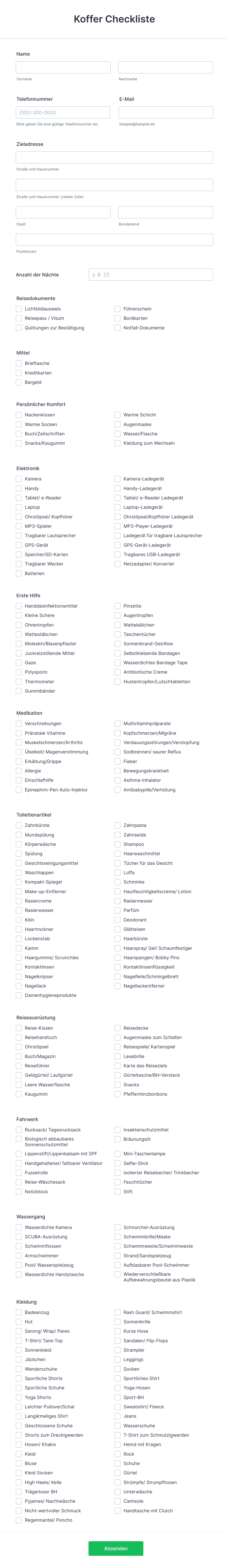 Koffer Checkliste Formularvorlage | Jotform