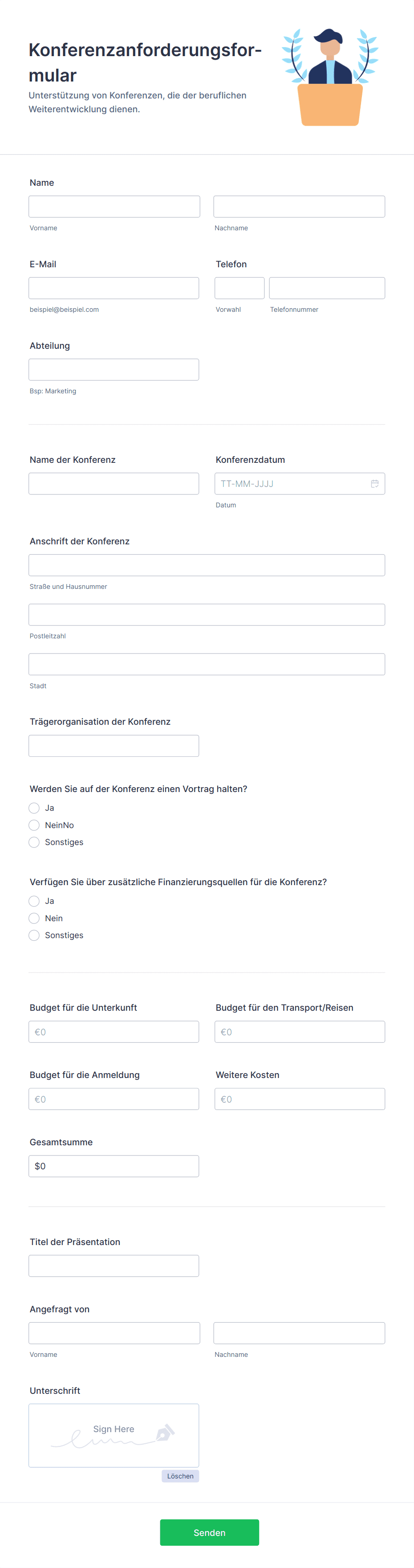 Konferenzanforderungsformular Formularvorlage | Jotform