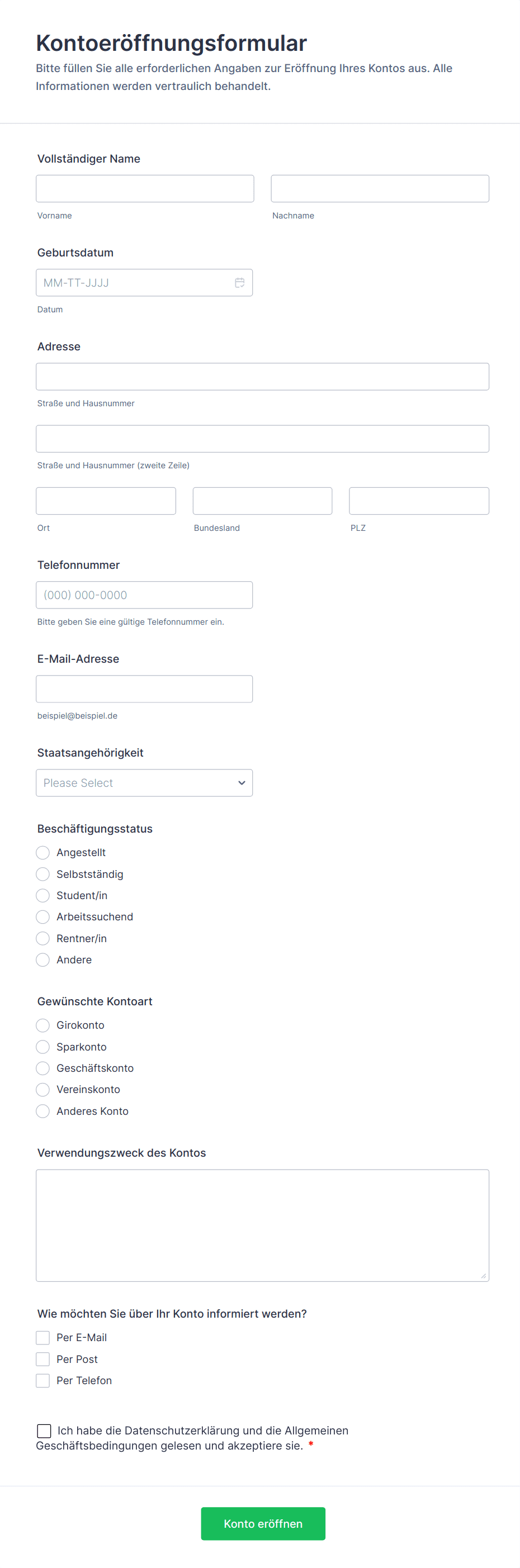 Kontoeröffnungsformular | Jotform