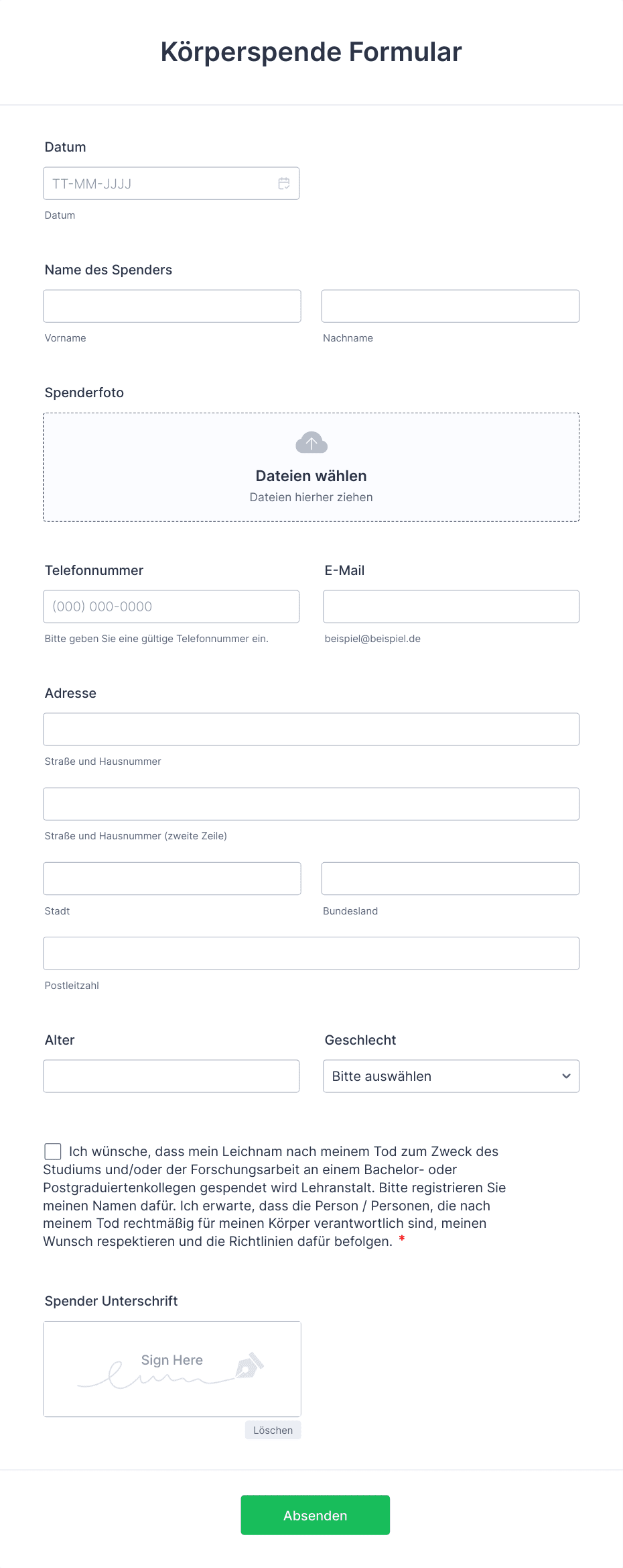 Körperspende Formular Formularvorlage | Jotform