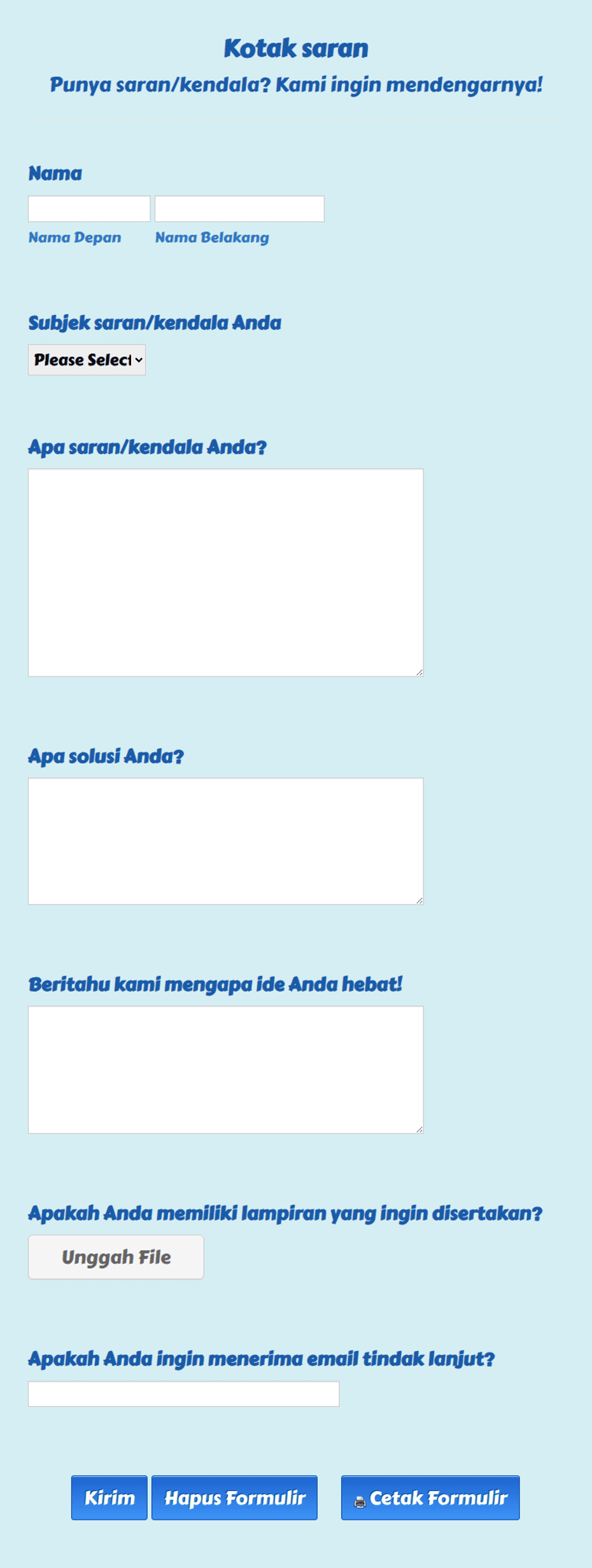 Kotak Saran AOB | Jotform
