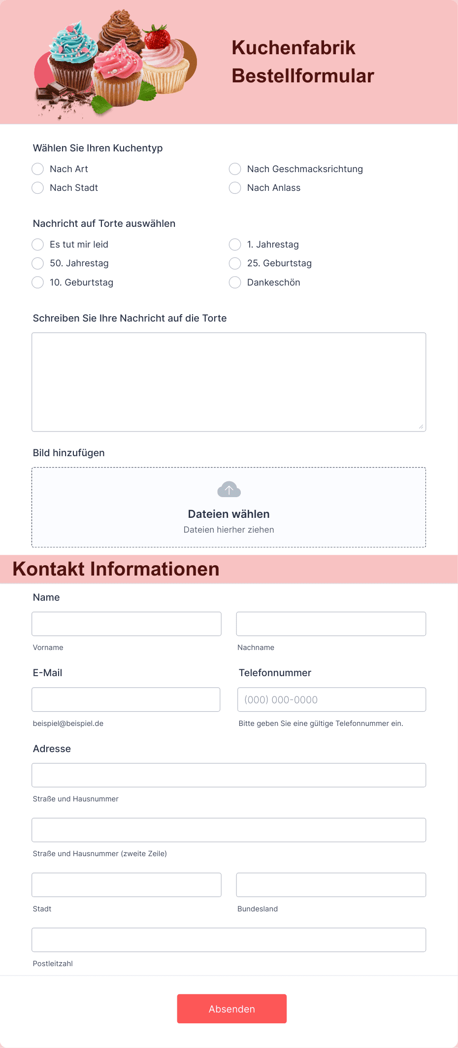 Kuchenfabrik Bestellformular Formularvorlage | Jotform