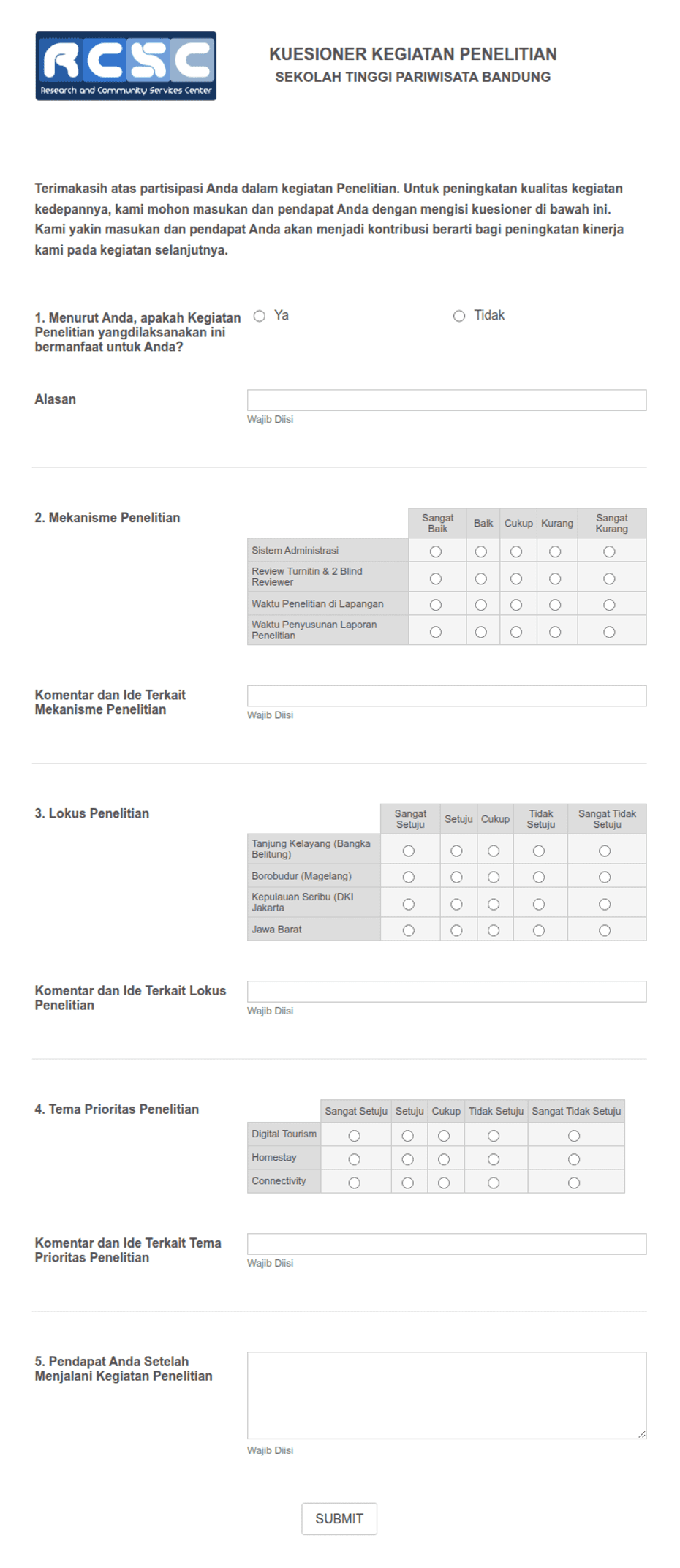 Kuesioner Penelitian Template Formulir | Jotform