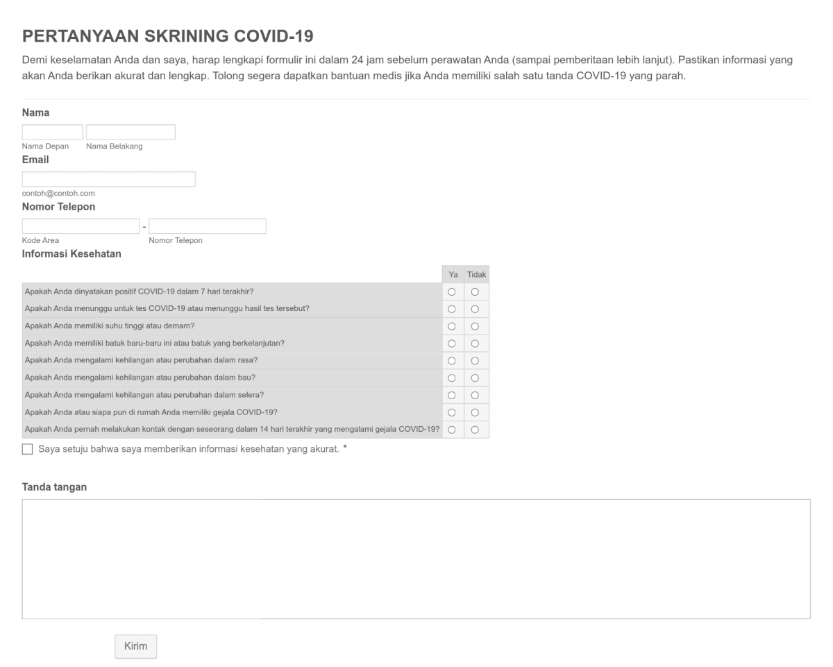 Kuesioner Skrining COVID-19 Template Formulir | Jotform