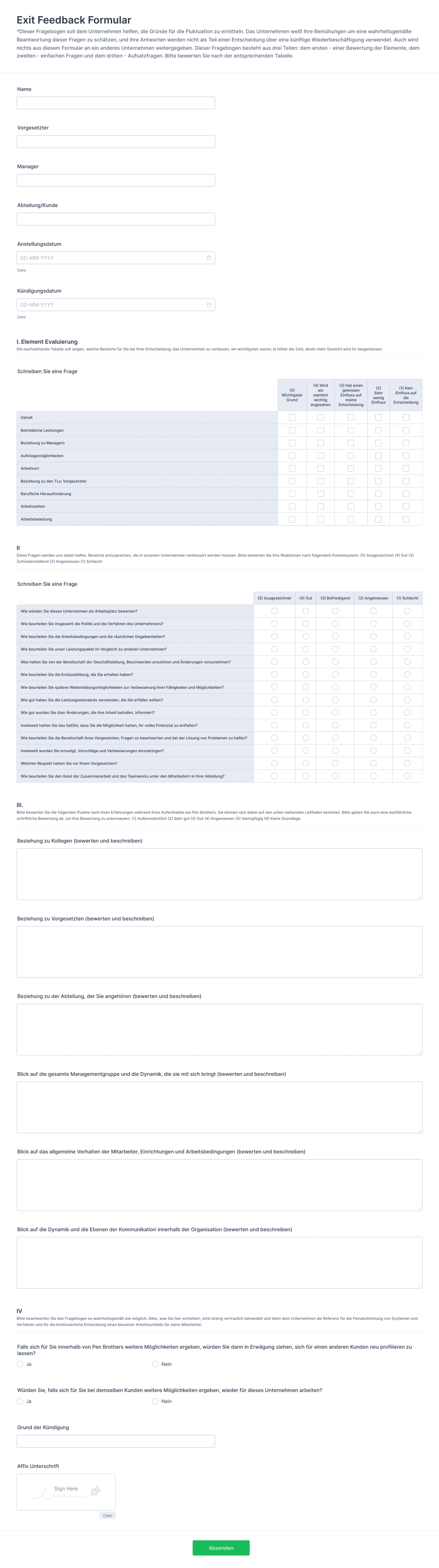 Kündigung Feedback Formular Formularvorlage | Jotform