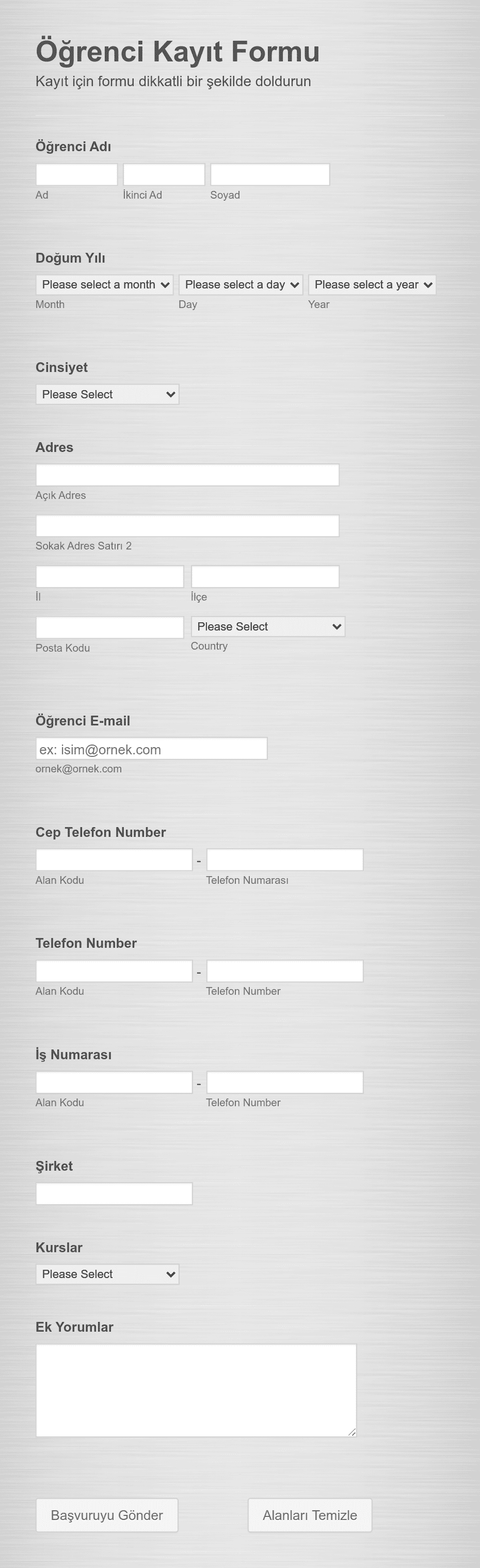 Kursiyer Kayıt Form Şablonu | Jotform