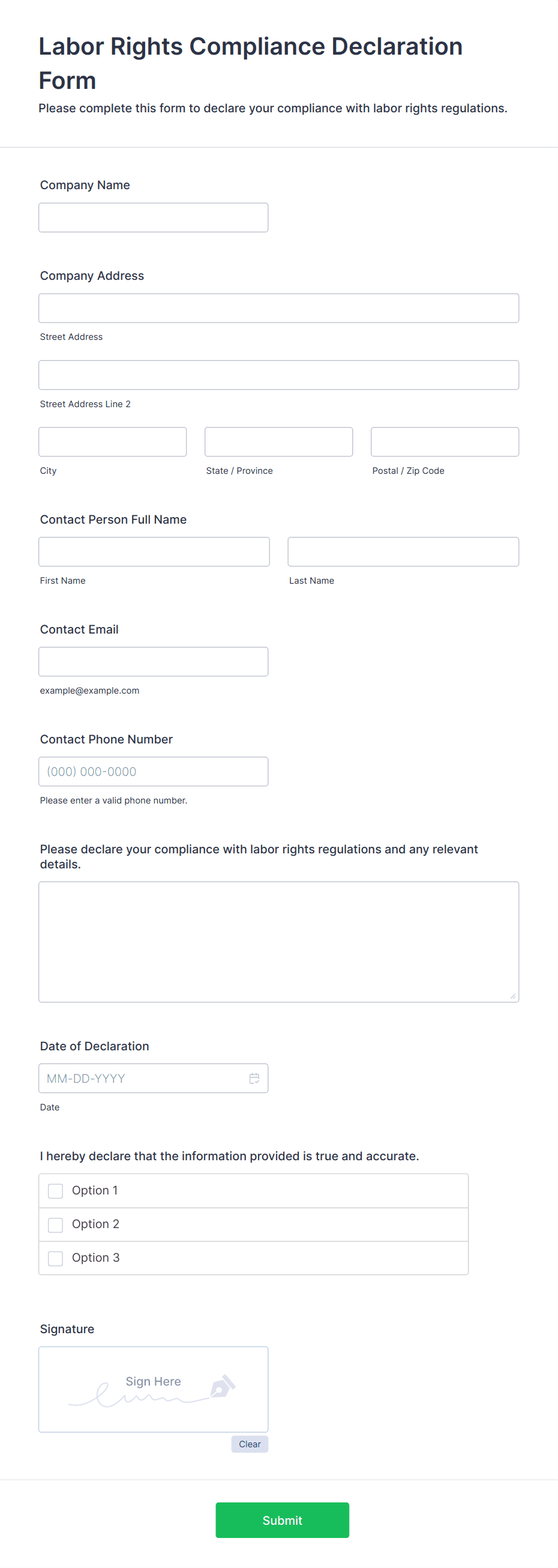 Labor Rights Compliance Declaration Form Template | Jotform
