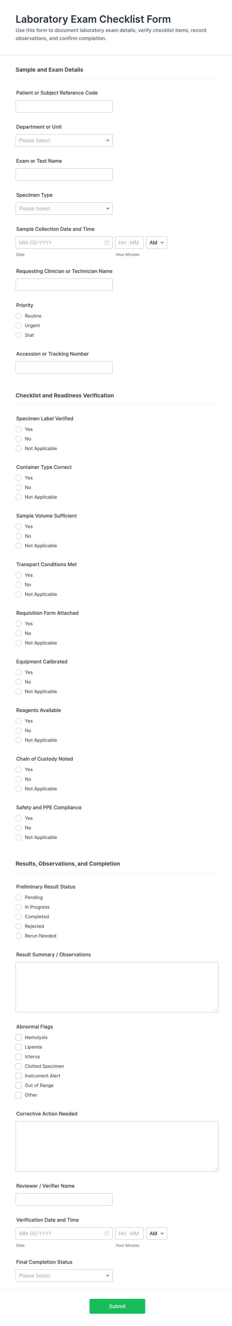 Laboratory Exam Checklist Form Template | Jotform