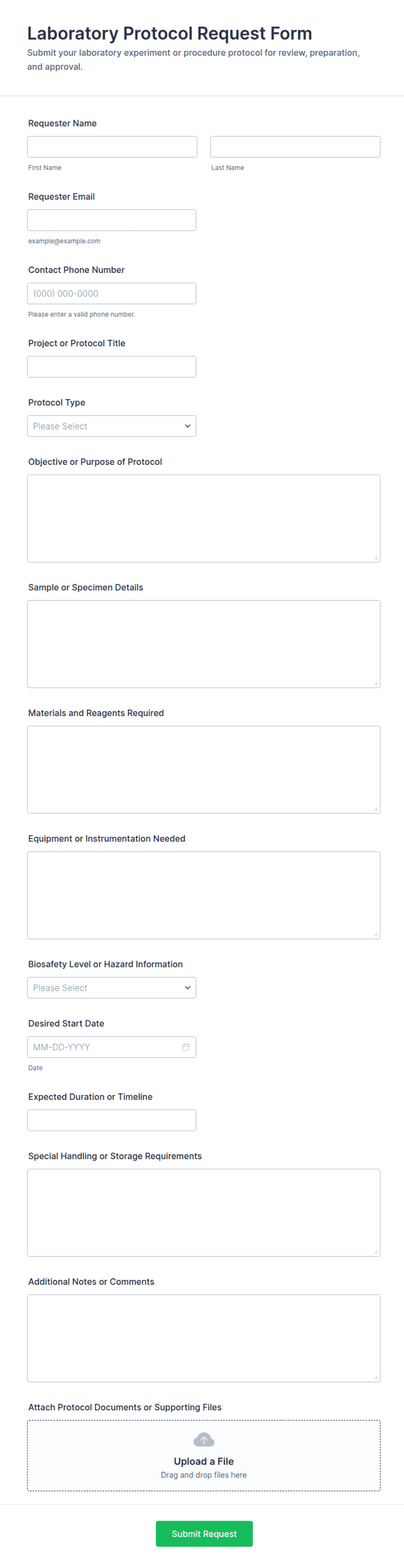 Laboratory Protocol Request Form Template | Jotform