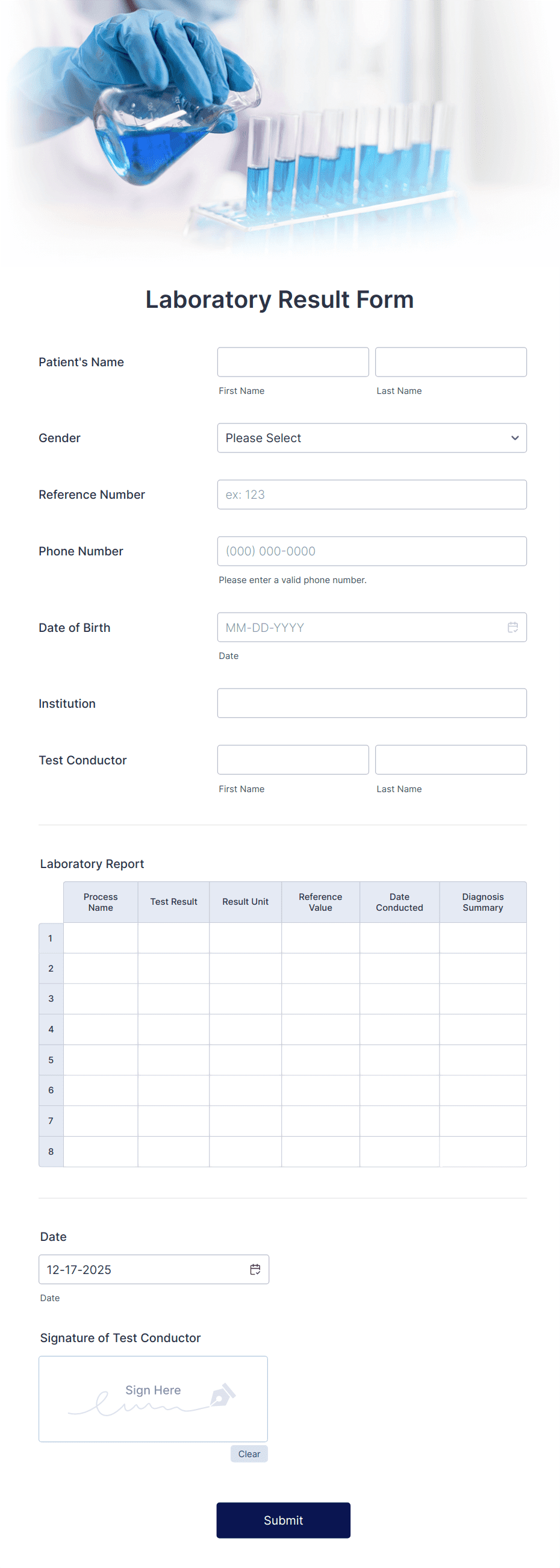 Laboratory Result Form Template | Jotform