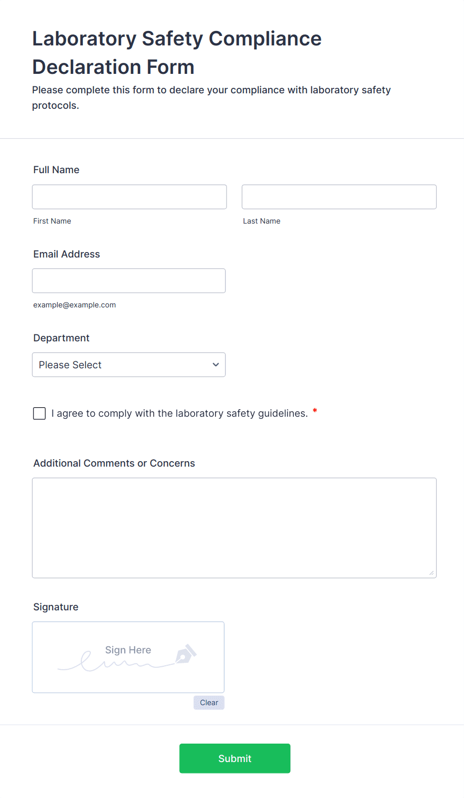Laboratory Safety Compliance Declaration Form Template | Jotform