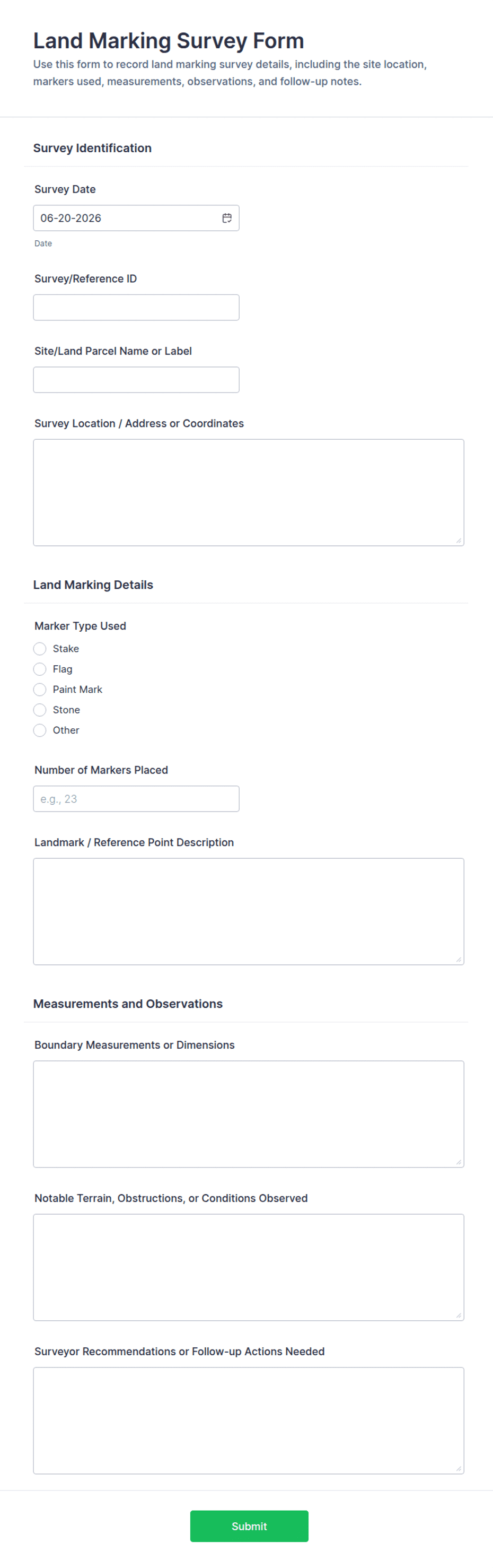 Land Marking Survey Form Template | Jotform