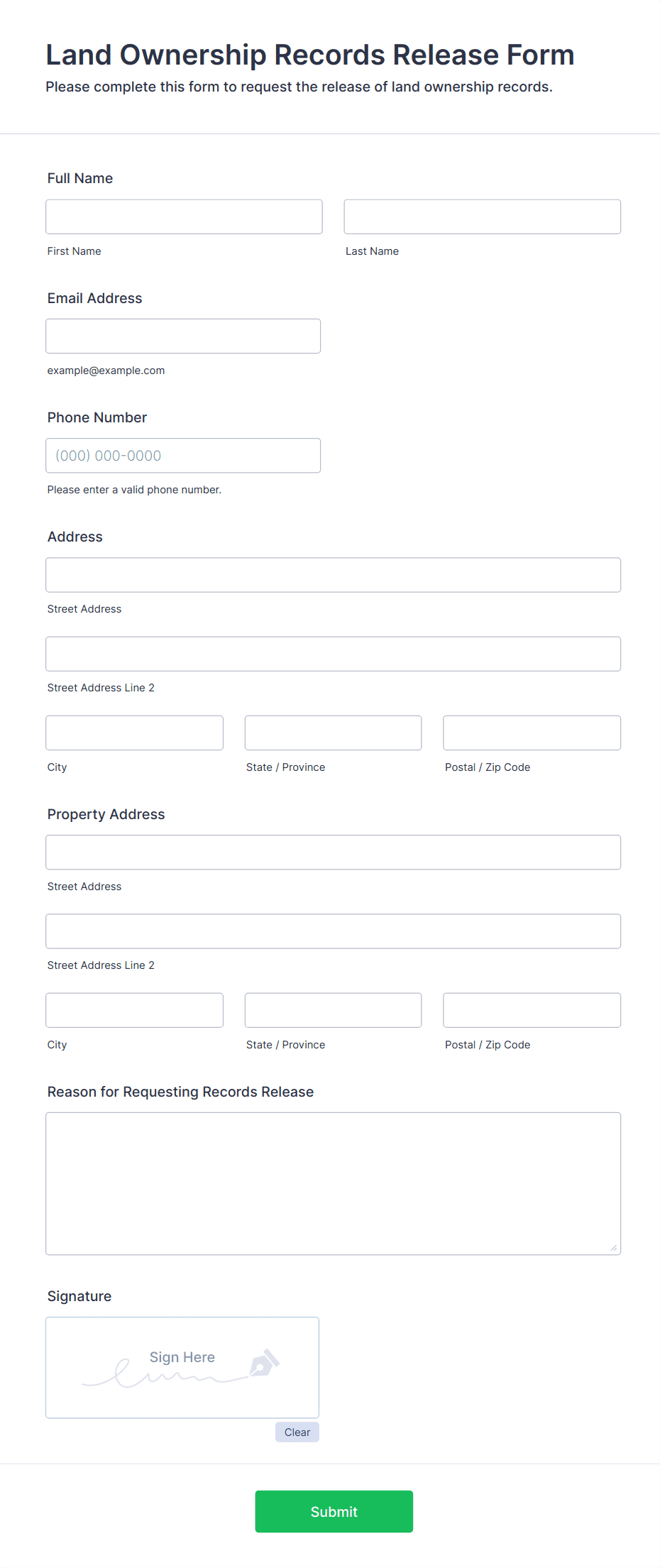 Land Ownership Records Release Form Template | Jotform