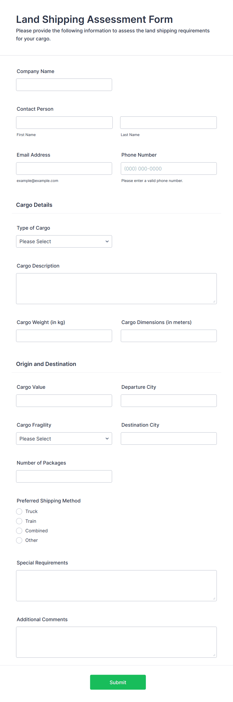 Land Shipping Assessment Form Template | Jotform