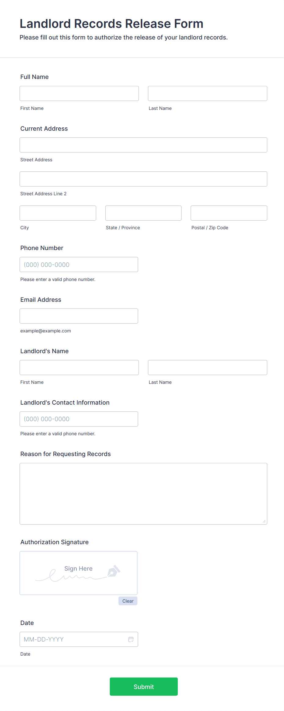 Landlord Records Release Form Template | Jotform