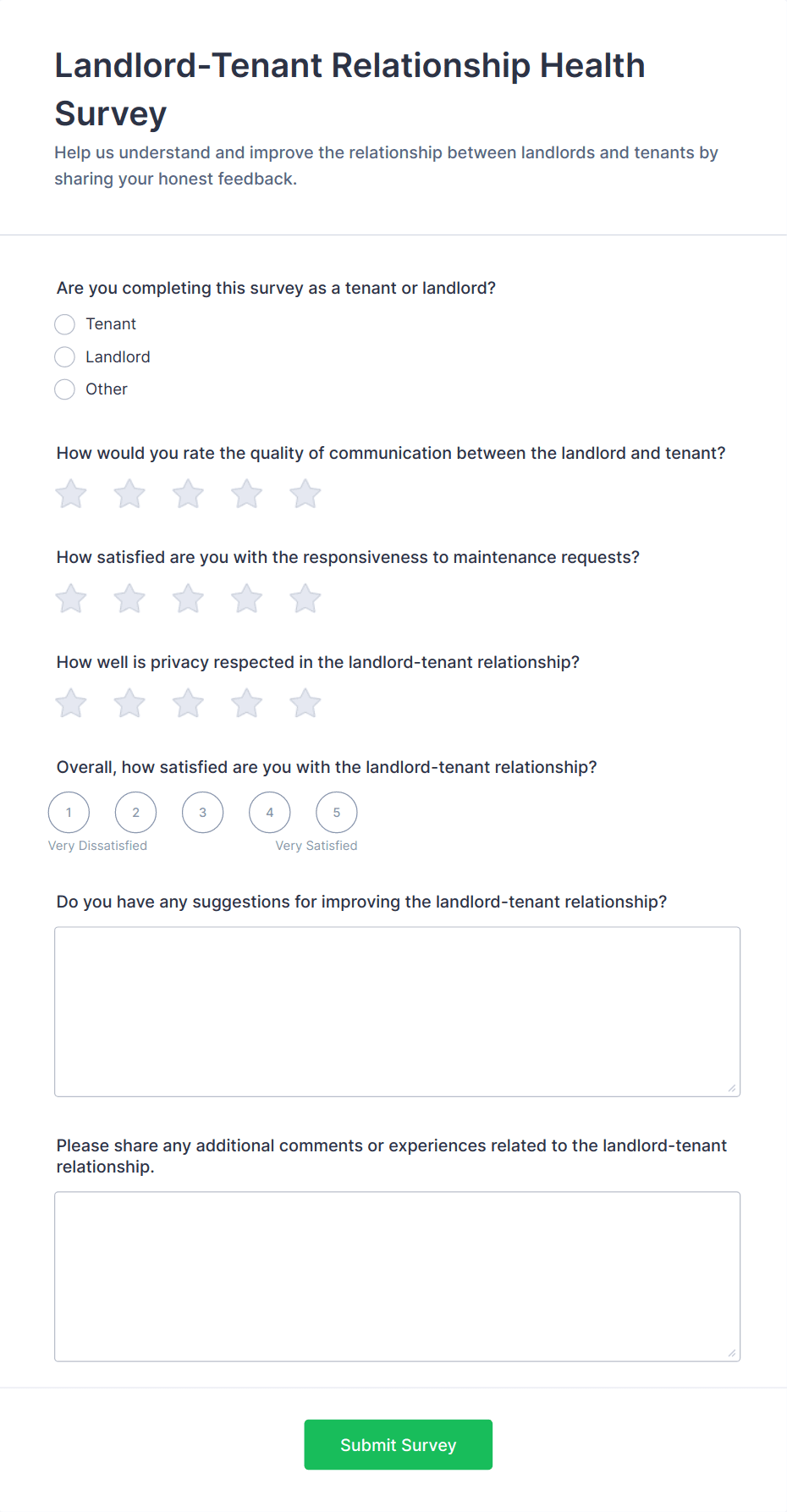Landlord-Tenant Relationship Health Survey Form Template | Jotform