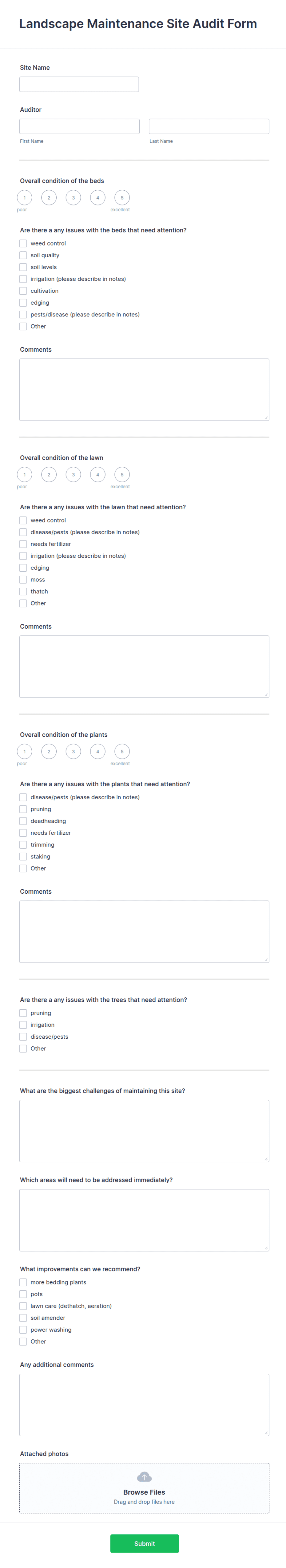 Landscape Maintenance Site Audit Form Template | Jotform