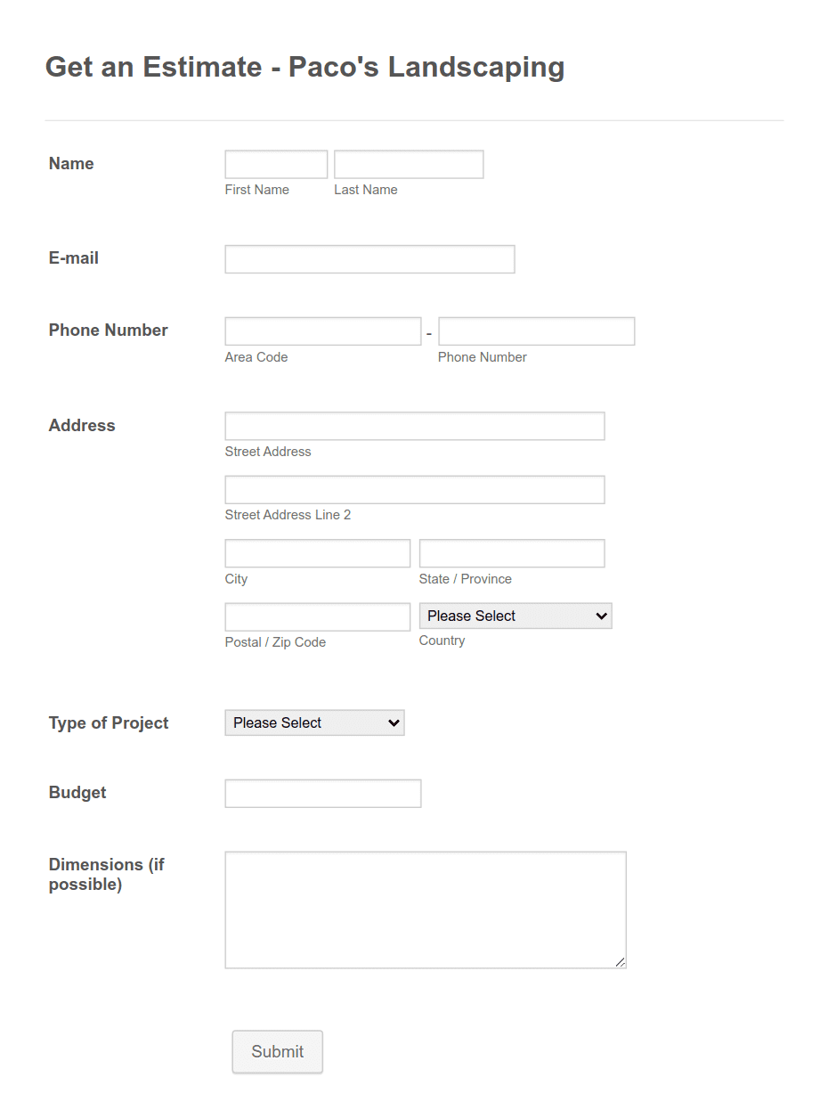 Landscaping or Concrete Form Template | Jotform