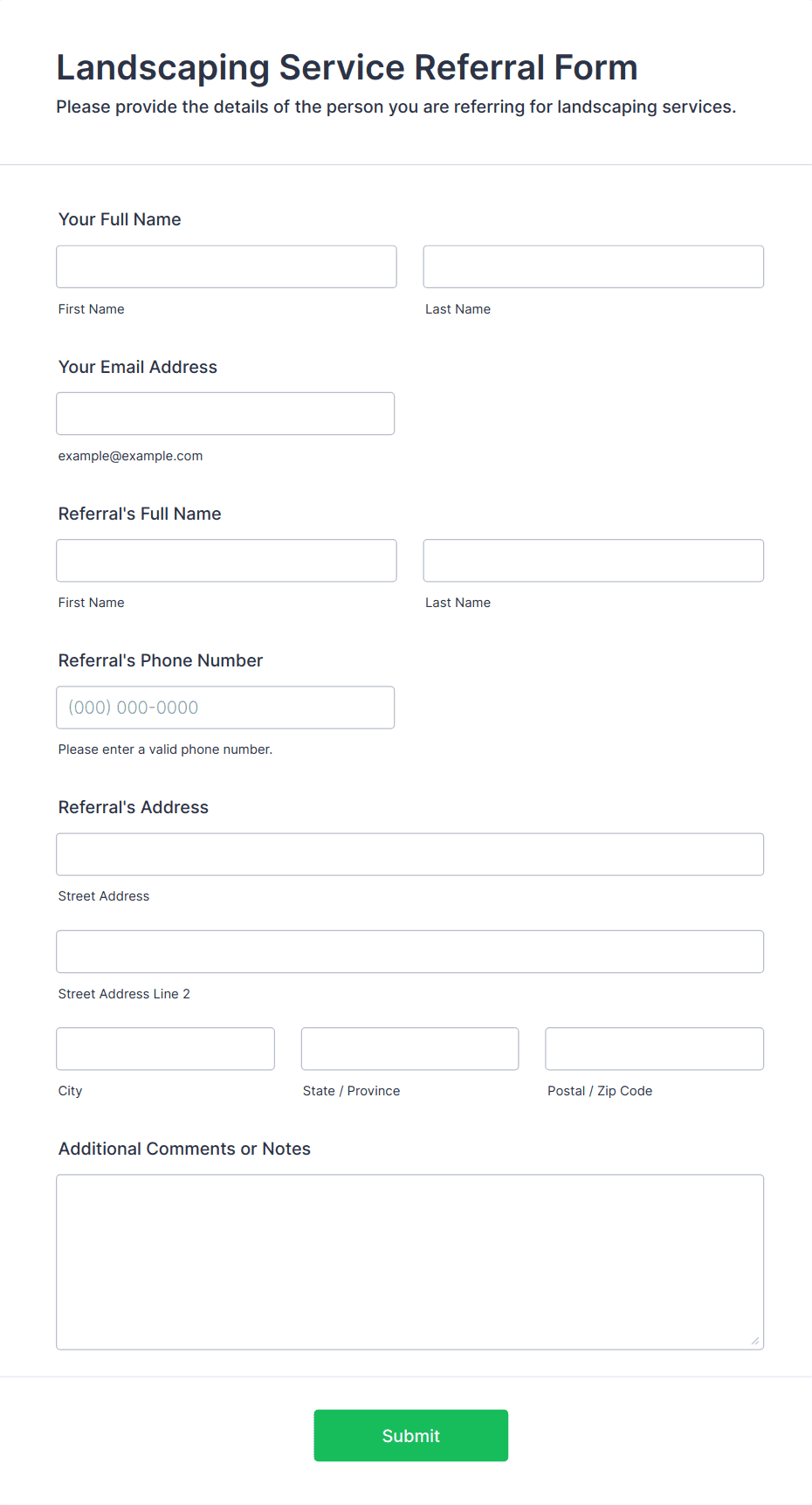 Landscaping Service Referral Form Template | Jotform