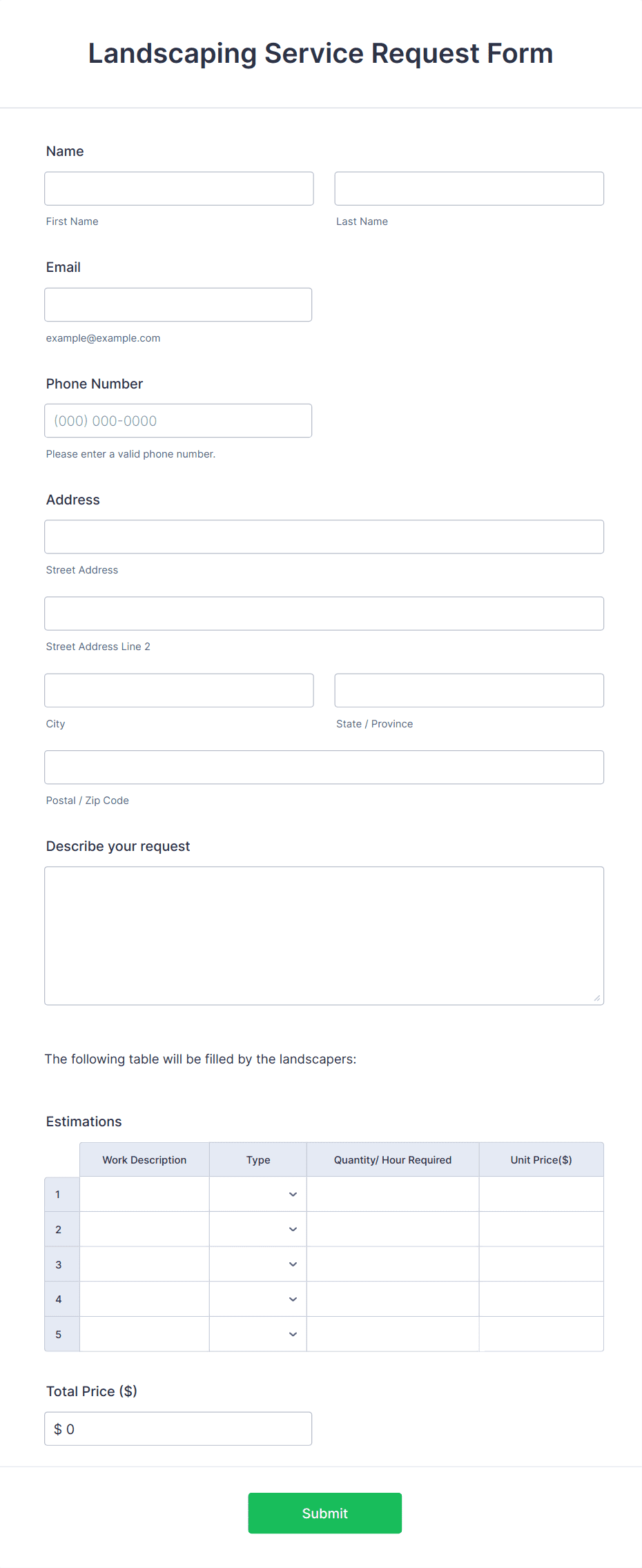 Landscaping Service Request Form Template | Jotform