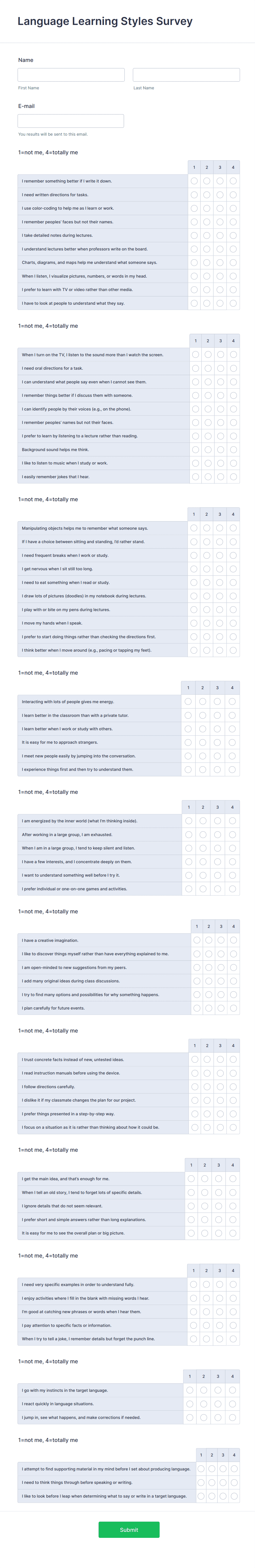 Language Learning Styles Survey Form Template | Jotform