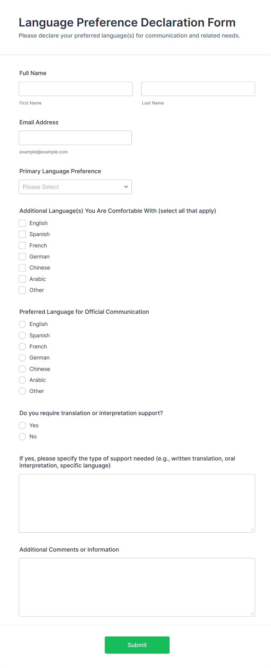 Language Preference Declaration Form Template | Jotform
