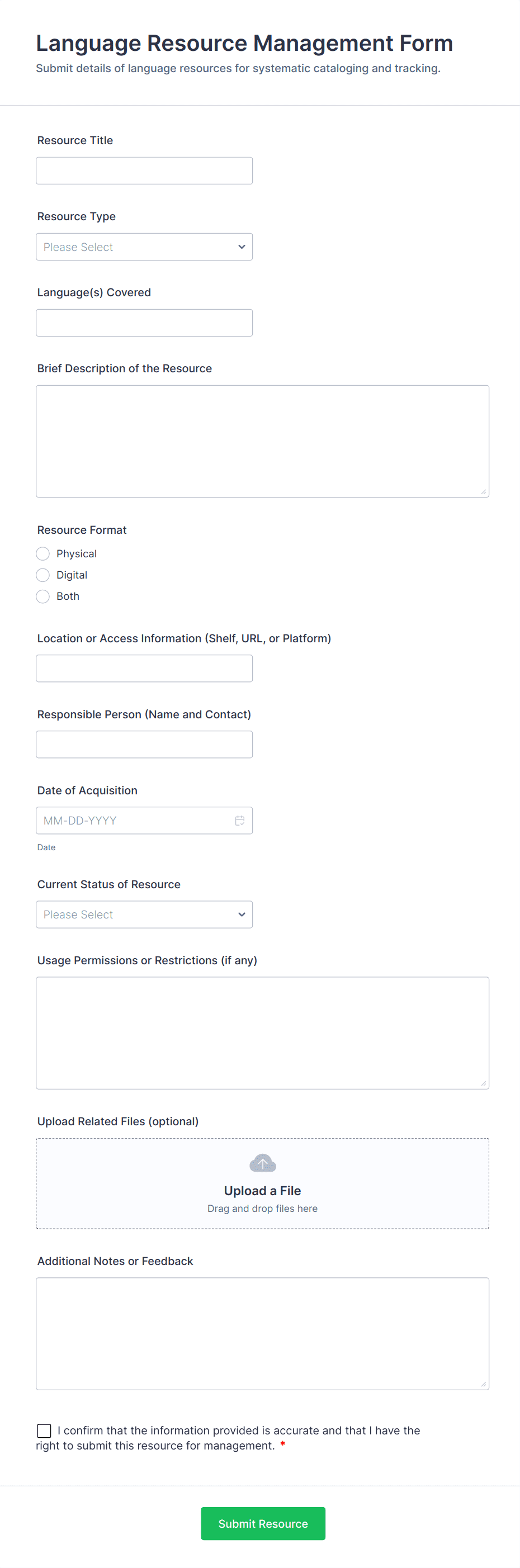 Language Resource Management Form Template | Jotform