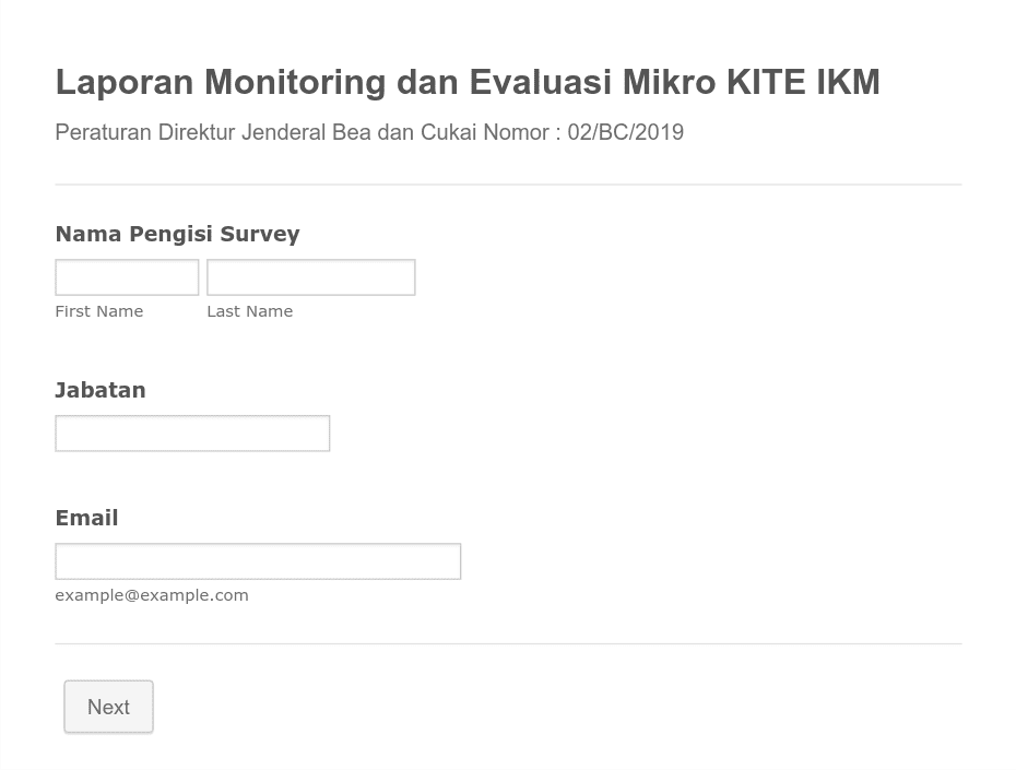 Laporan Monitoring dan Evaluasi Mikro KITE IKM Form Template | Jotform