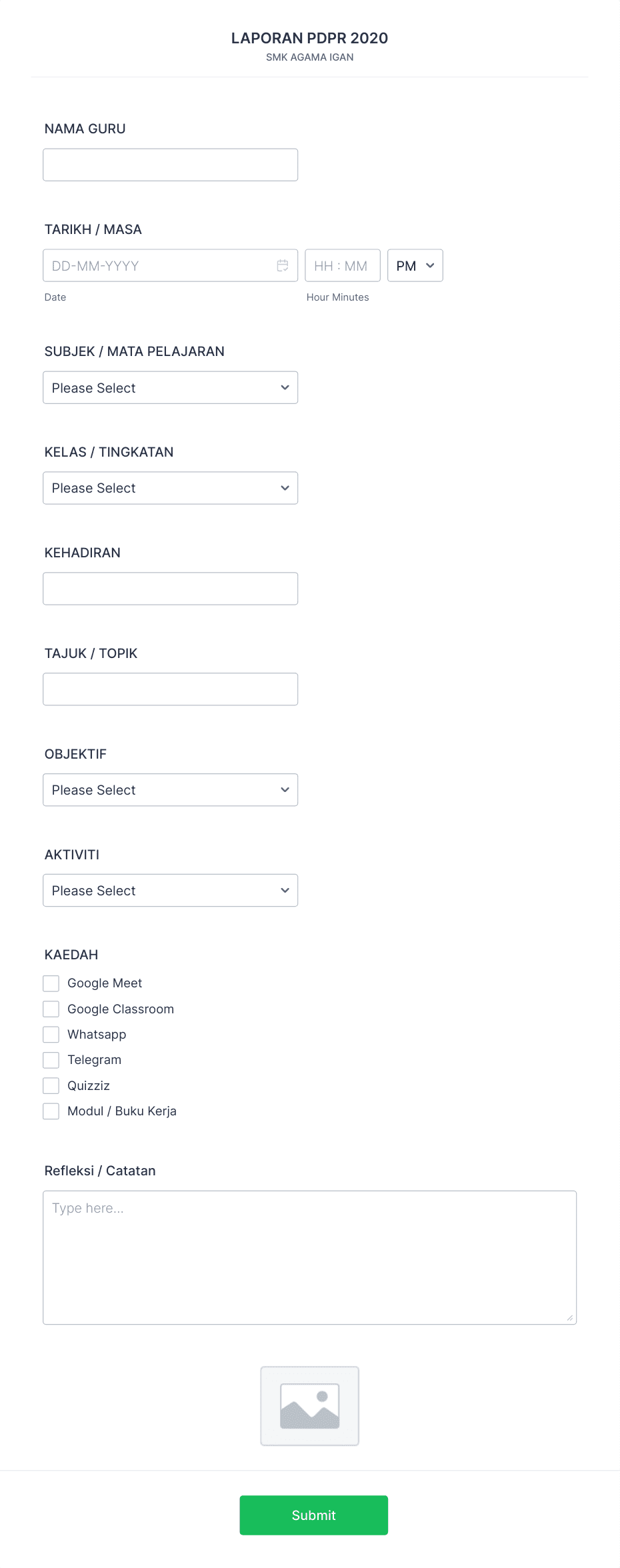 Laporan Pdpr 2020 Form Template | Jotform